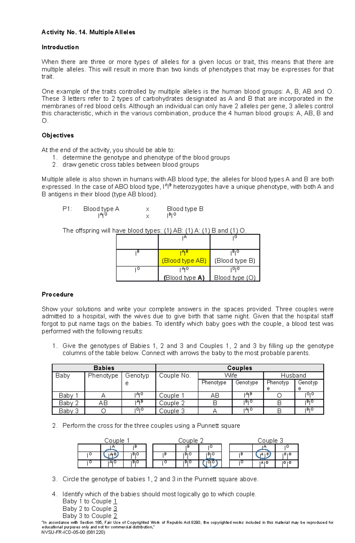 Activity No. 14: Understanding Multiple Alleles in Blood Types - Studocu