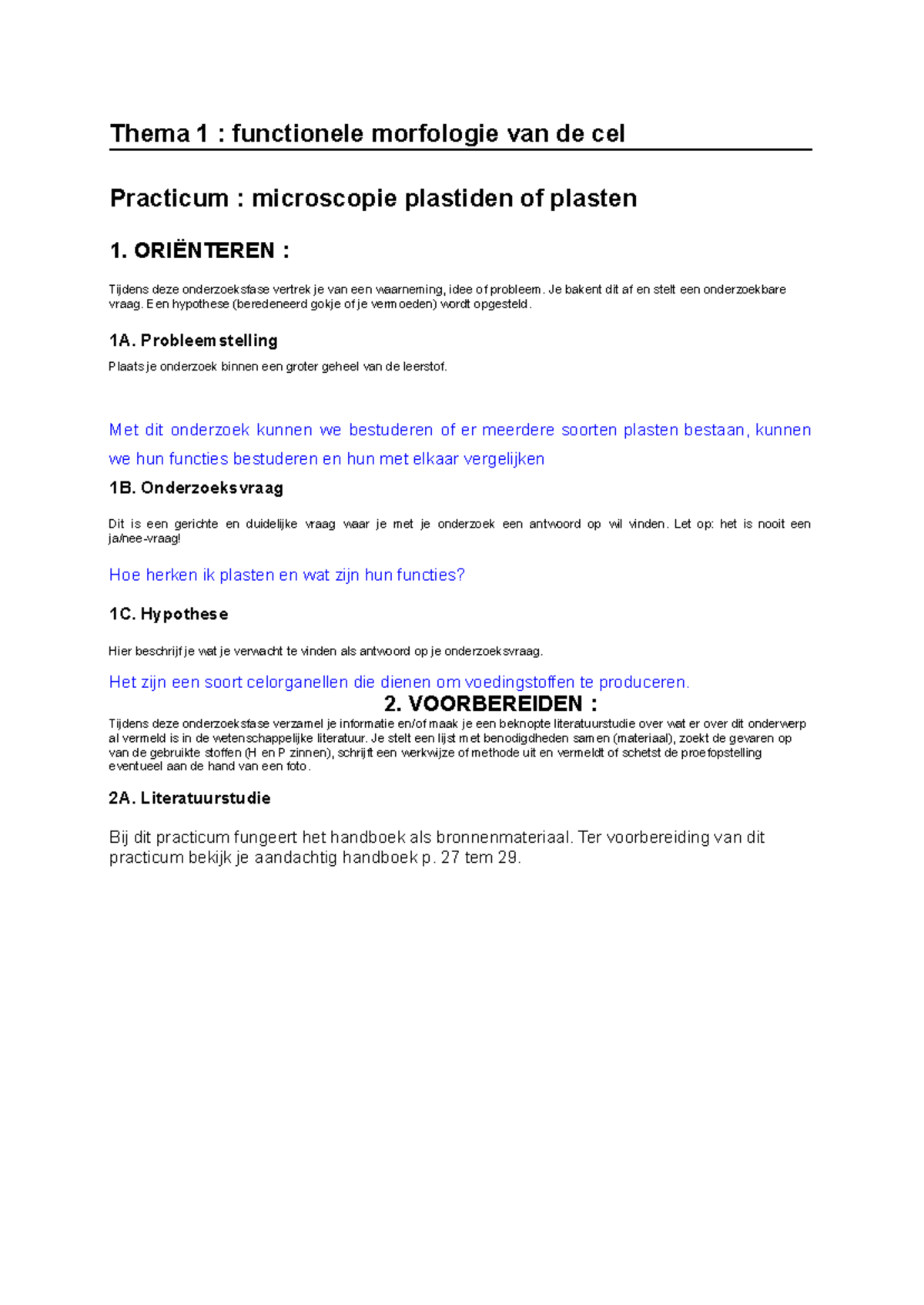Fiche Pract Plastiden OVUR - Thema 1 : functionele morfologie van de ...