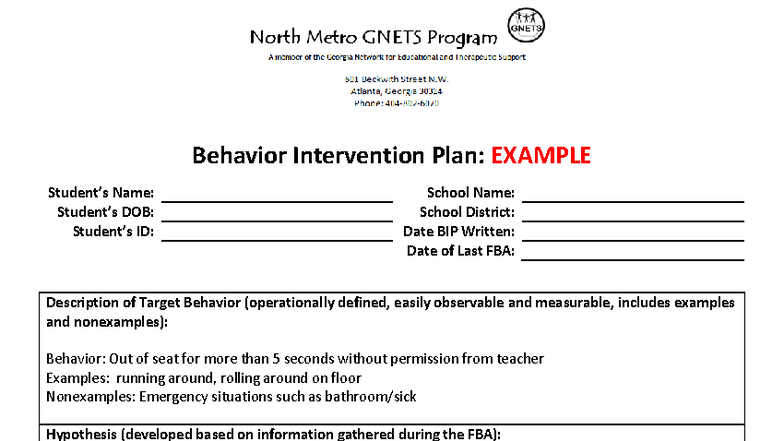 Behavior Intervention Plan Example: Strategies & Modifications - Studocu