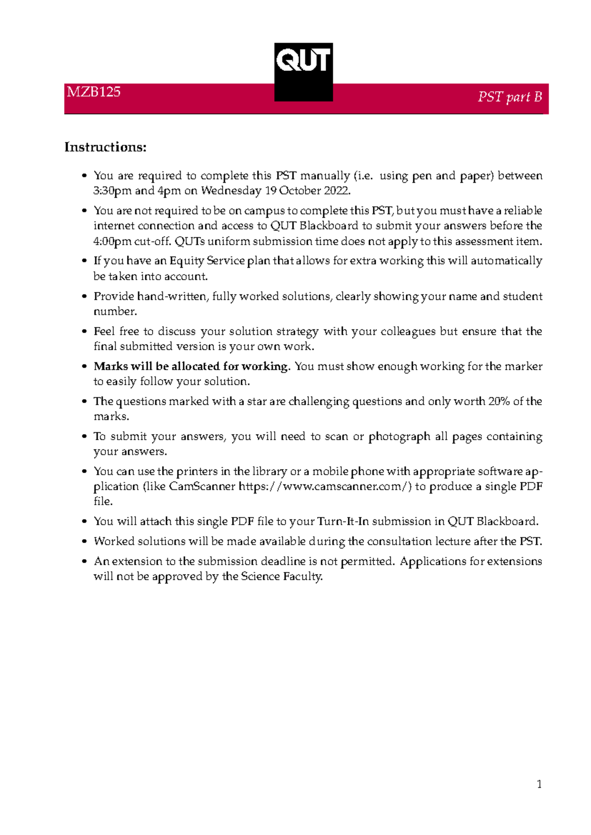 PST Part B 2022 - Problem Solving Task - MZB125 PST part B Instructions: You are required to ...