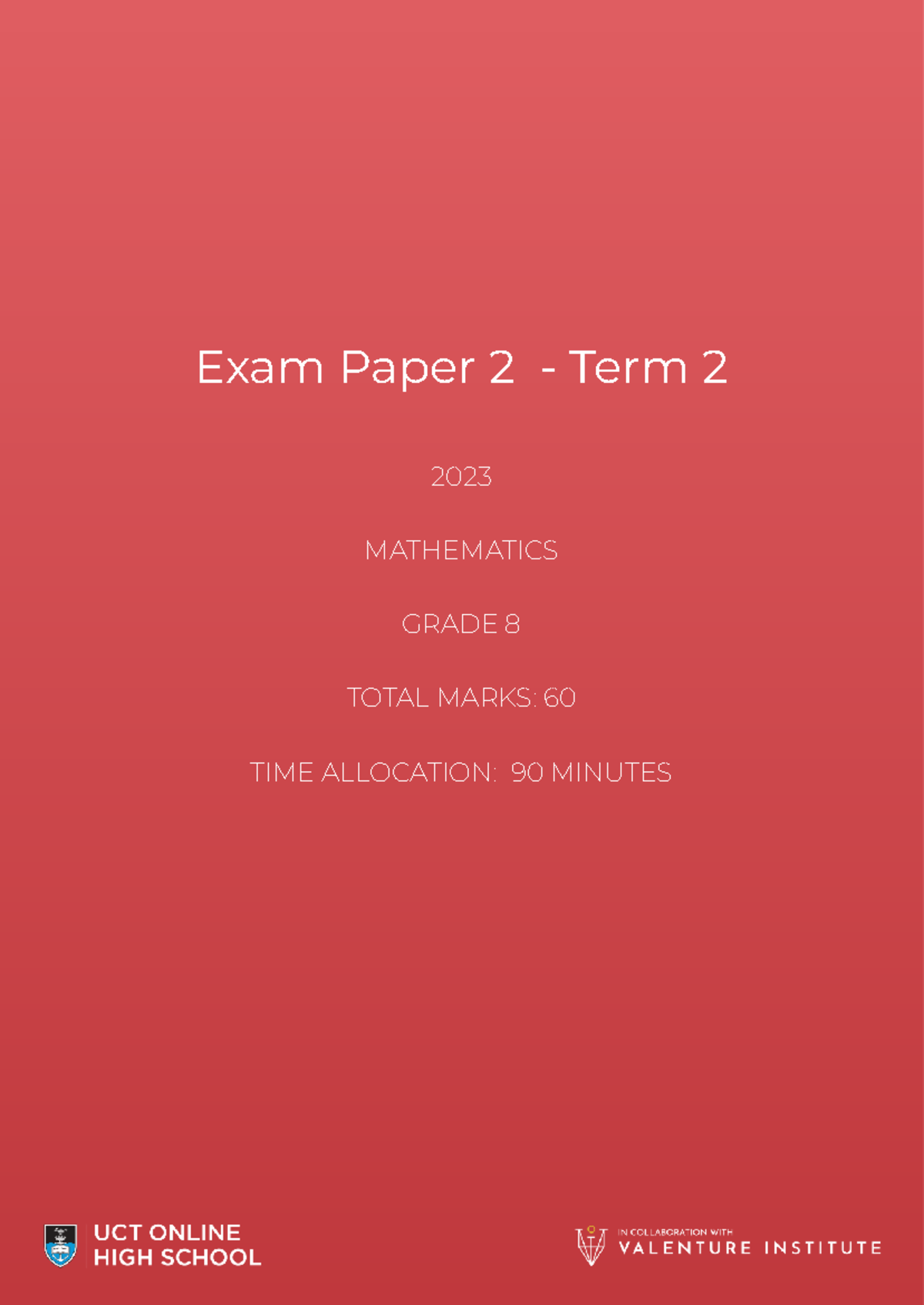Gr8 Mathematics Term 2 Exam Paper 2 (Total Marks: 60) - Studocu