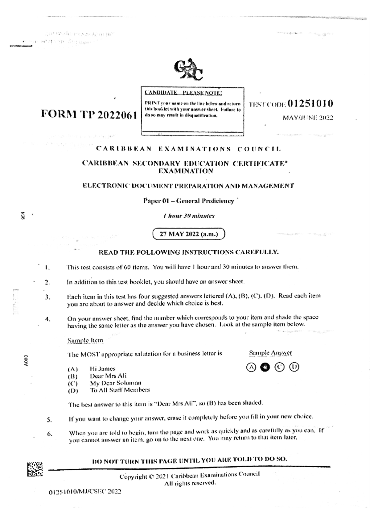 EDPM CSEC Exam Paper 1 Review - 2022 Edition - Studocu