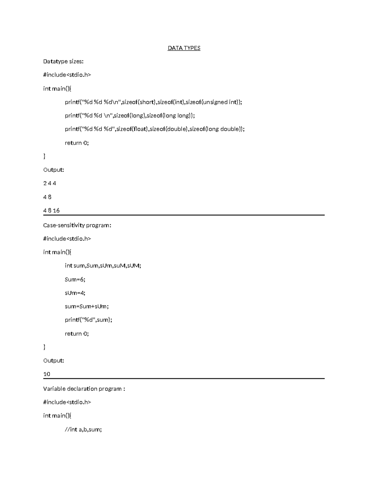 UNIT - I Programs (Data Types, Expressions, Loops) - 1 - Studocu