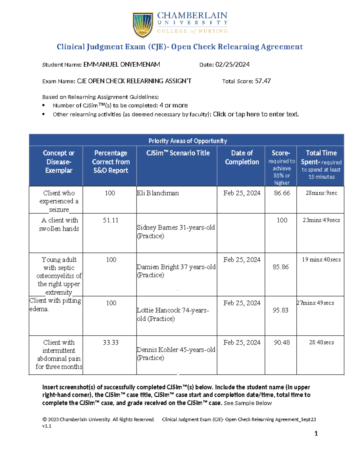 CJE Open Check Relearning Agreement - Feb 25, 2024 Evaluation - Studocu