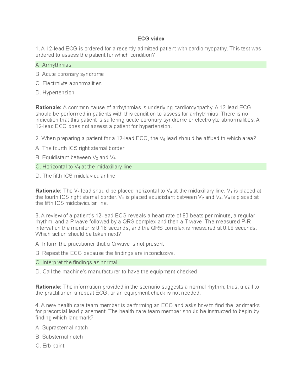 MS2 ECG Practice Questions - Cardiac Monitoring and Management - Studocu