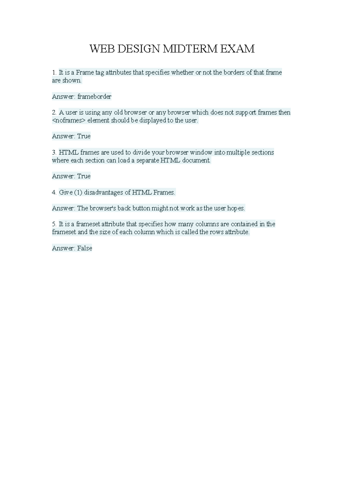 WEB Design Midterm Exam Review Notes - Studocu