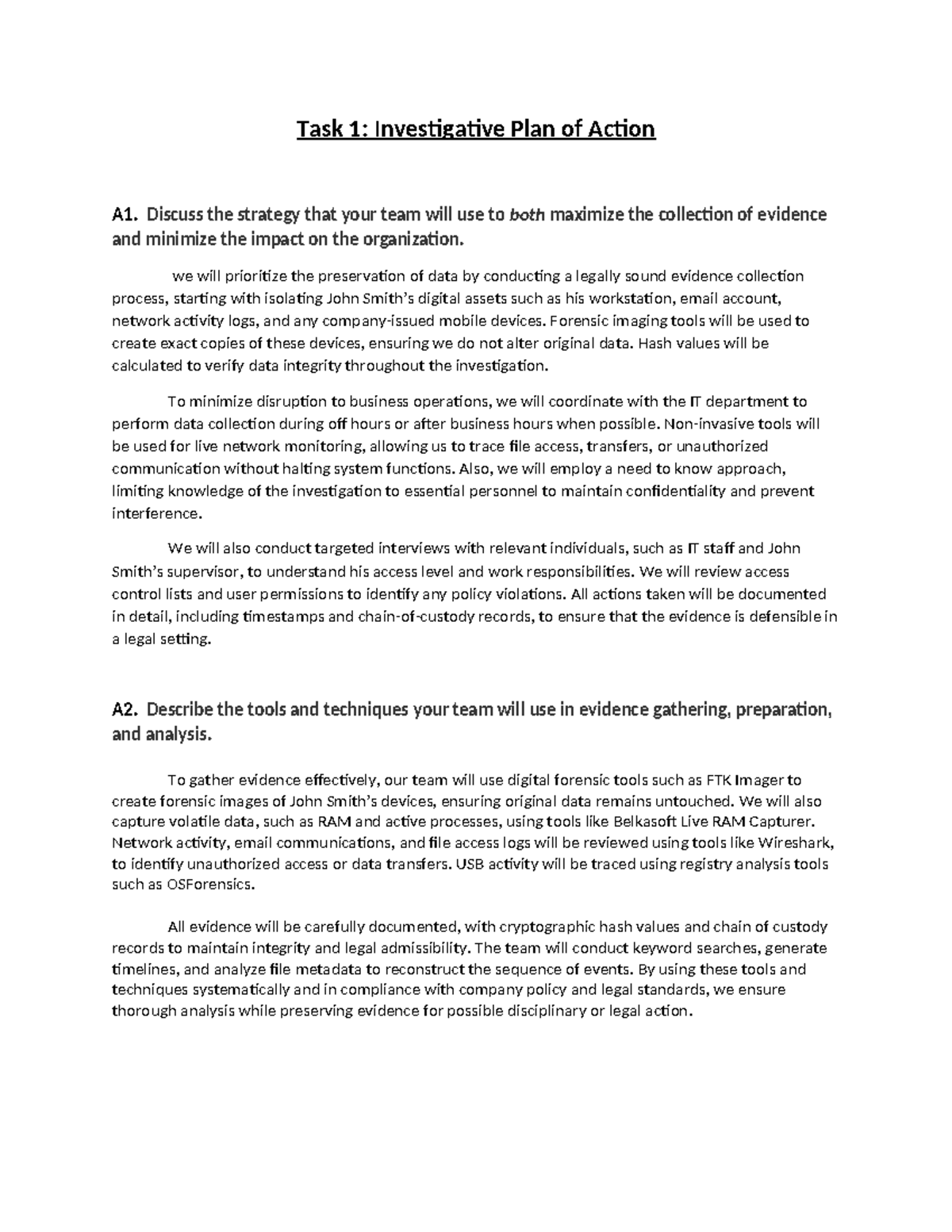 Task 1: Investigative Plan of Action for Digital Forensics (BFN2) - Studocu