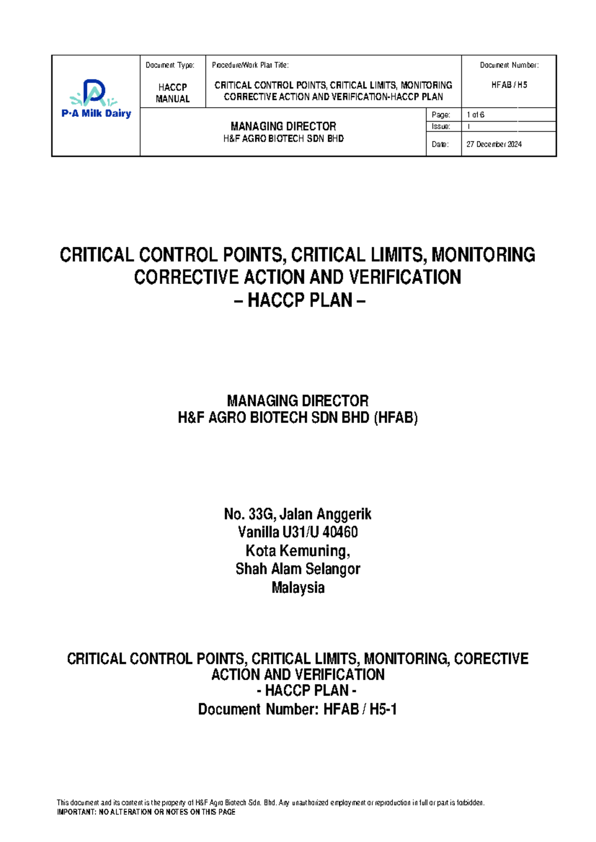 HACCP Manual HFAB H5: Critical Control Points & Monitoring Plan - Studocu