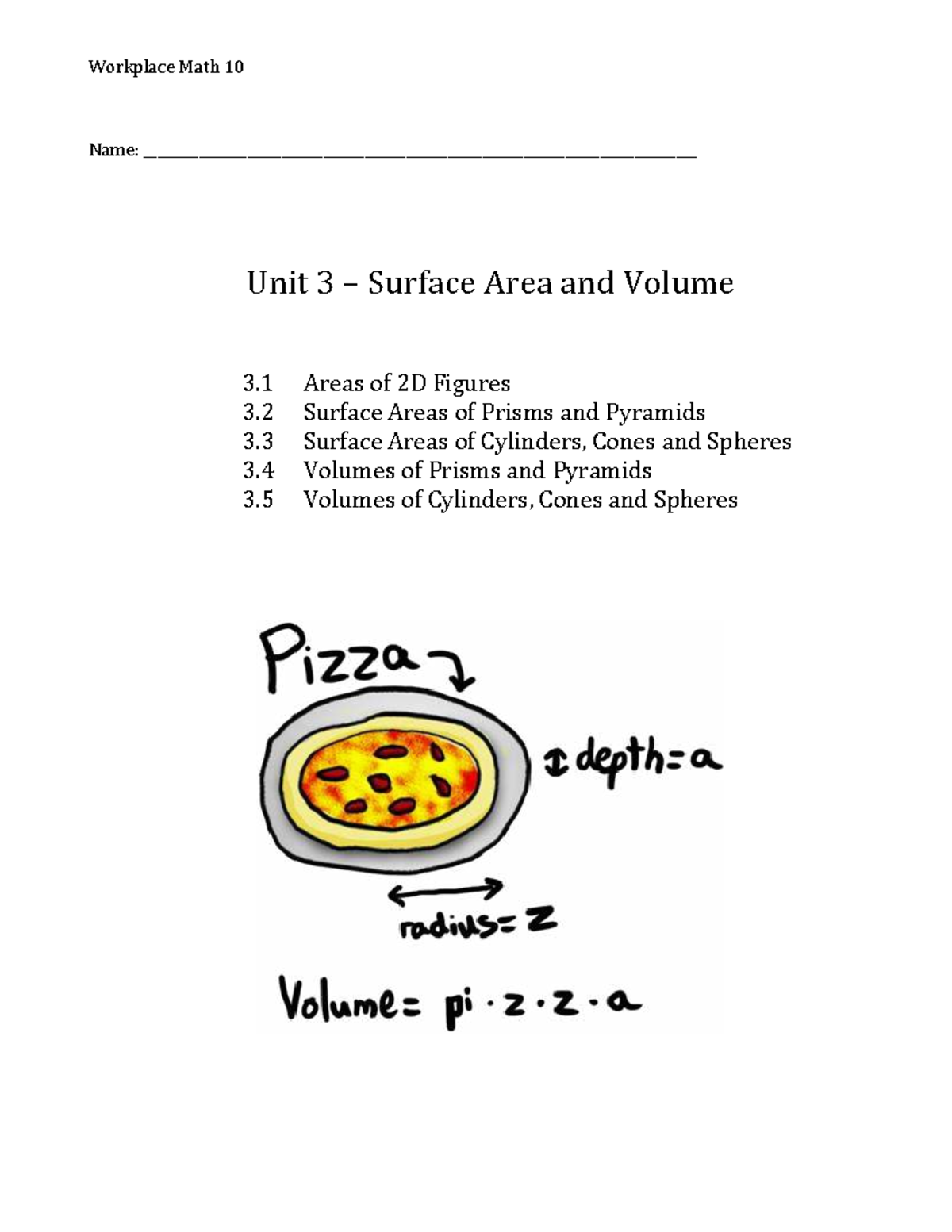 Workplace Math 10: Unit 3 Surface Area and Volume Guide - Studocu