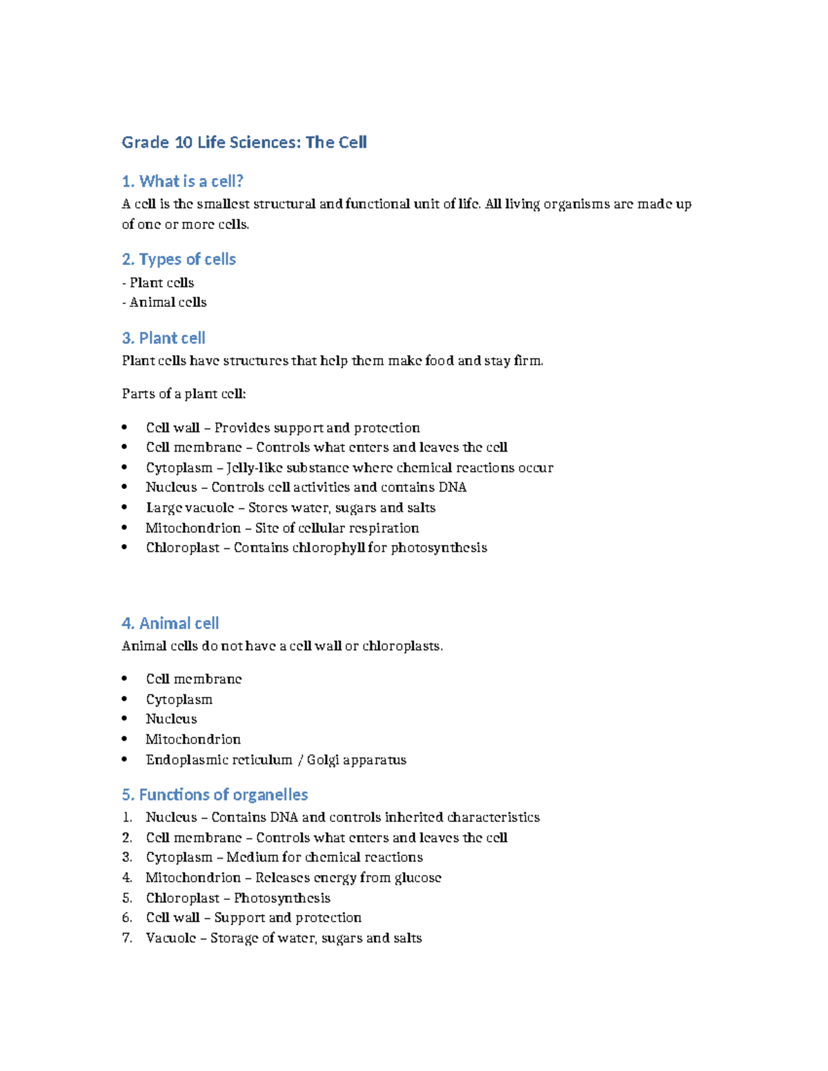 Grade 10 Life Sciences: Understanding The Cell Structure & Functions ...