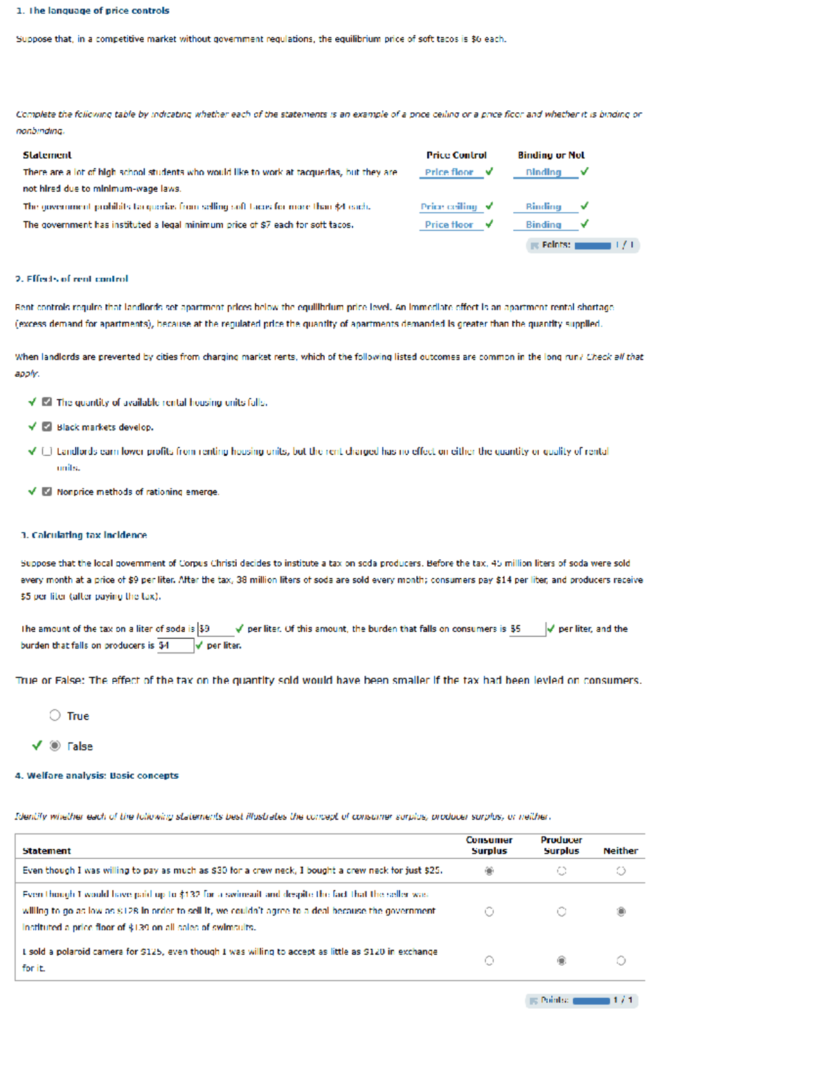 ECO-201 Microeconomics Quiz: Price Controls and Surpluses Analysis ...