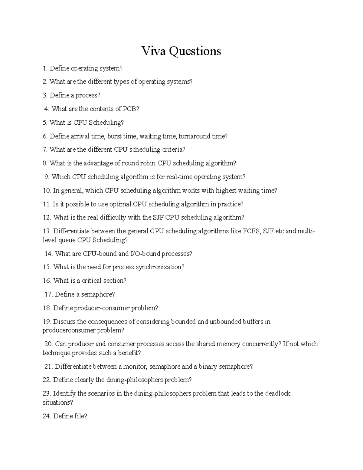 Viva Questions - Viva - Viva Questions Define operating system? What ...