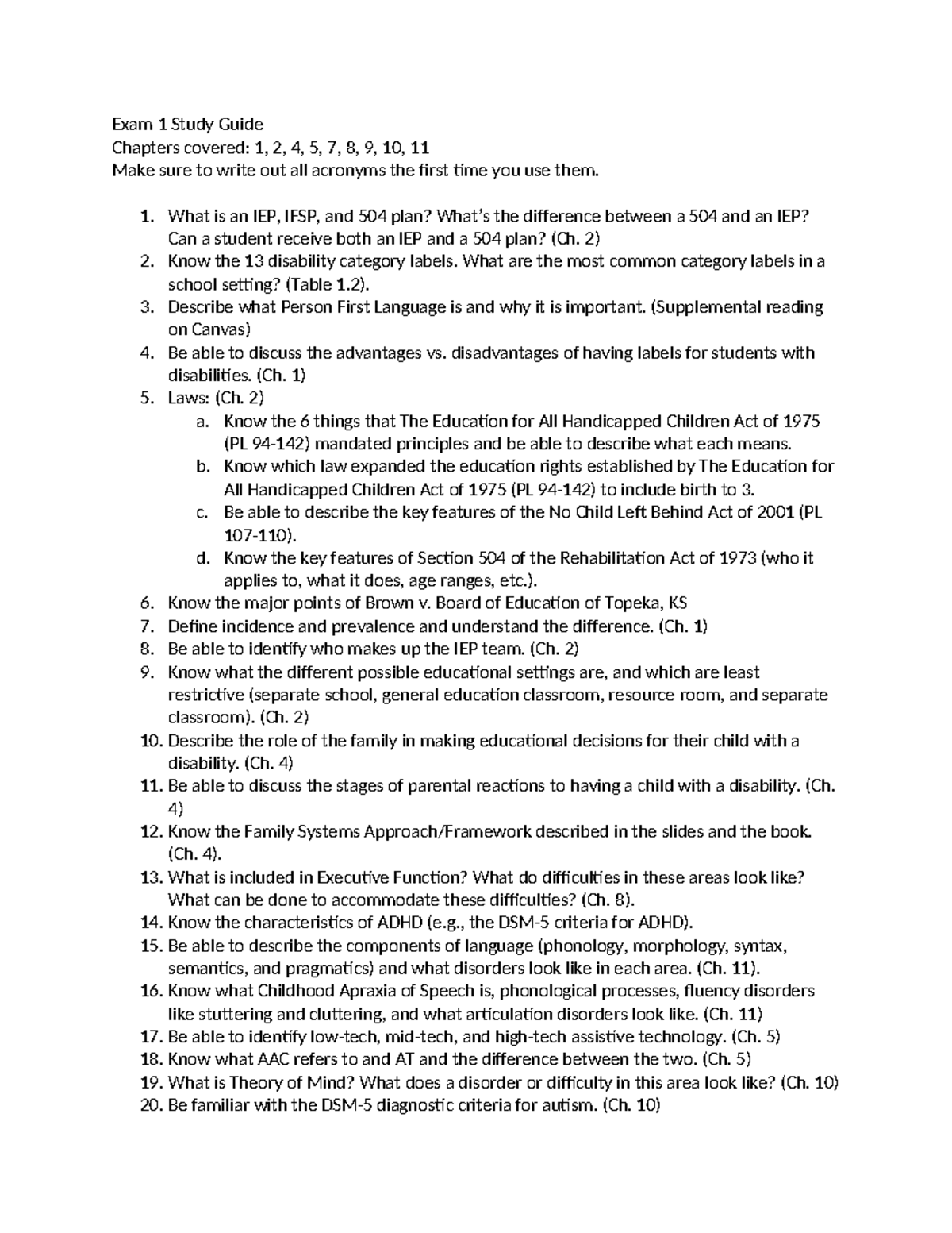 Exam 1 Study Guide for Special Education (EDUC 101) - Key Topics - Studocu