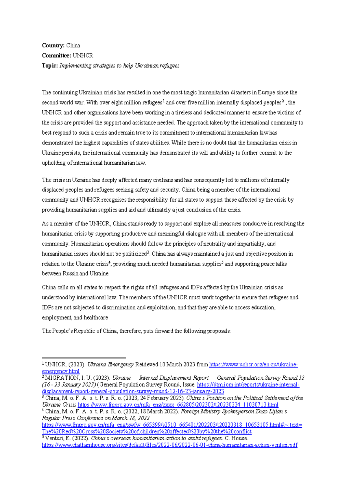 Position Paper: China & UNHCR on Strategies for Ukrainian Refugees ...
