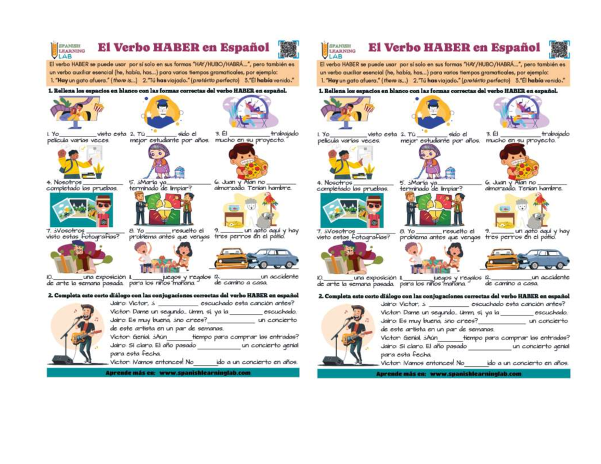 Actividades del Verbo HABER y SER en Español LAB E1 - Studocu