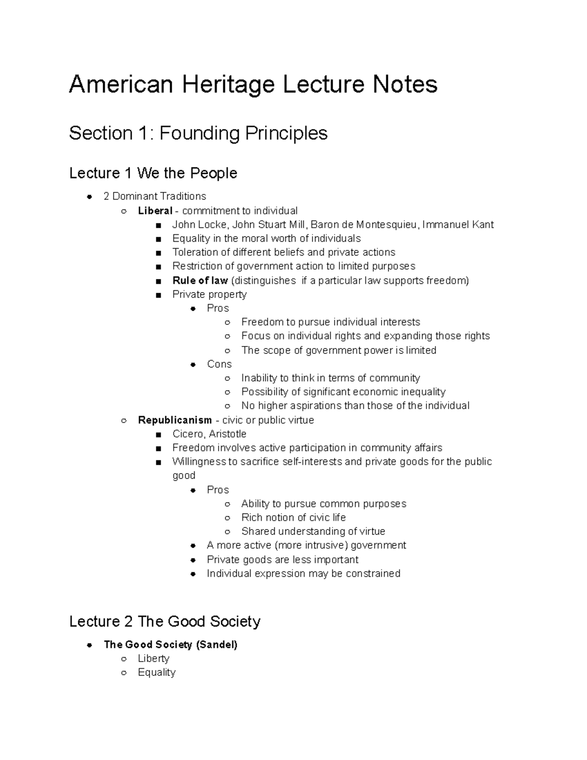 American Heritage Lecture Notes: Founding Principles Overview - Studocu