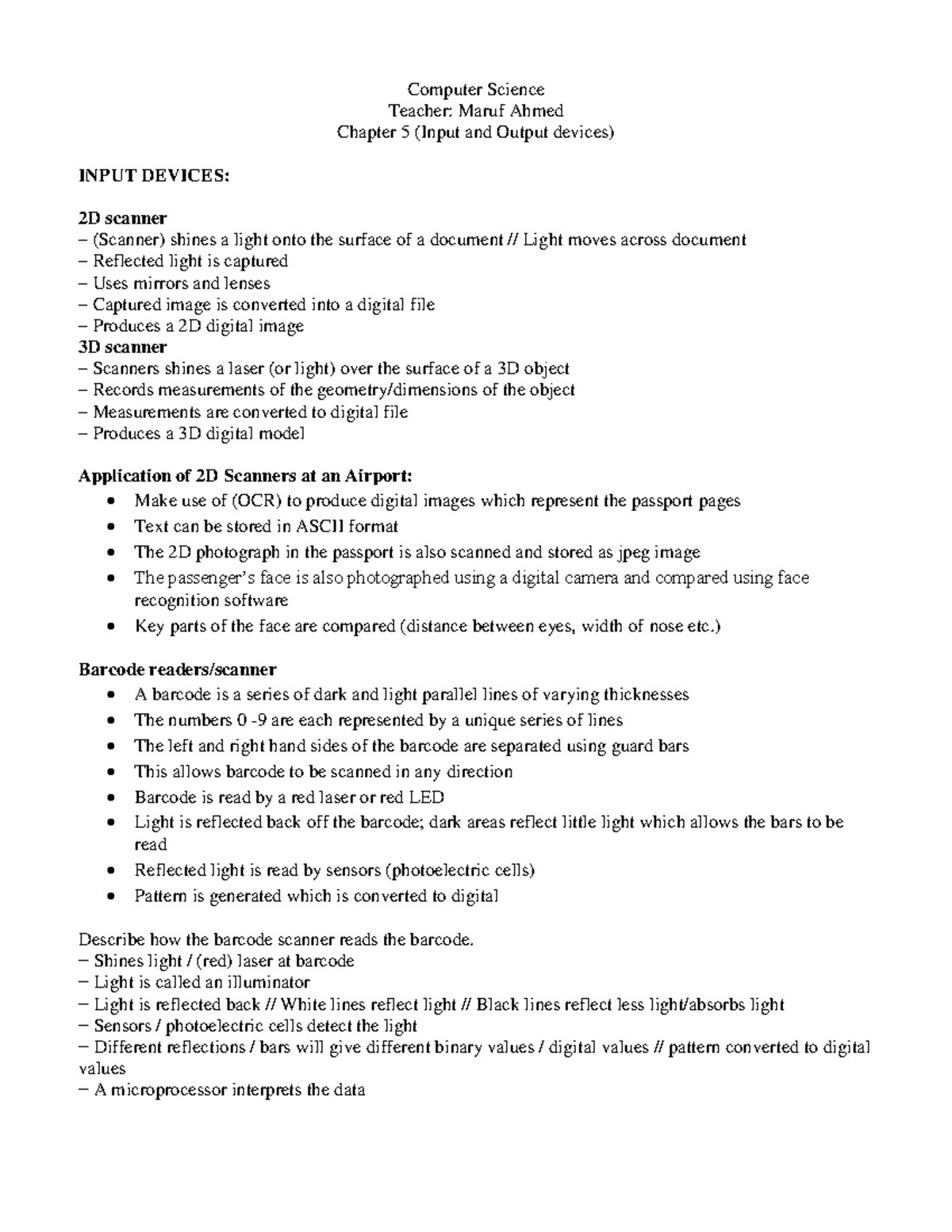 Chapter 5 O Level: Input and Output Devices Overview - Studocu