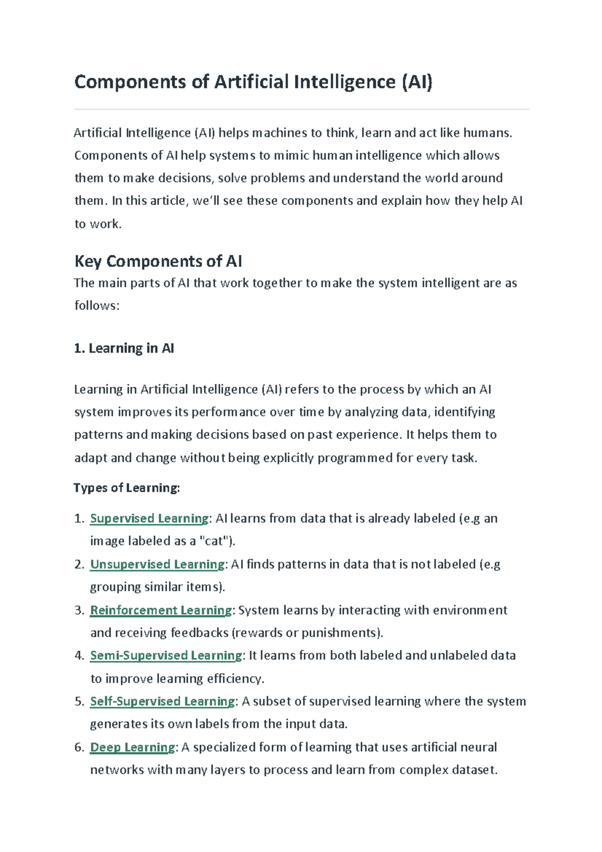 Components of AI: Understanding Learning, Reasoning, and Ethics - Studocu