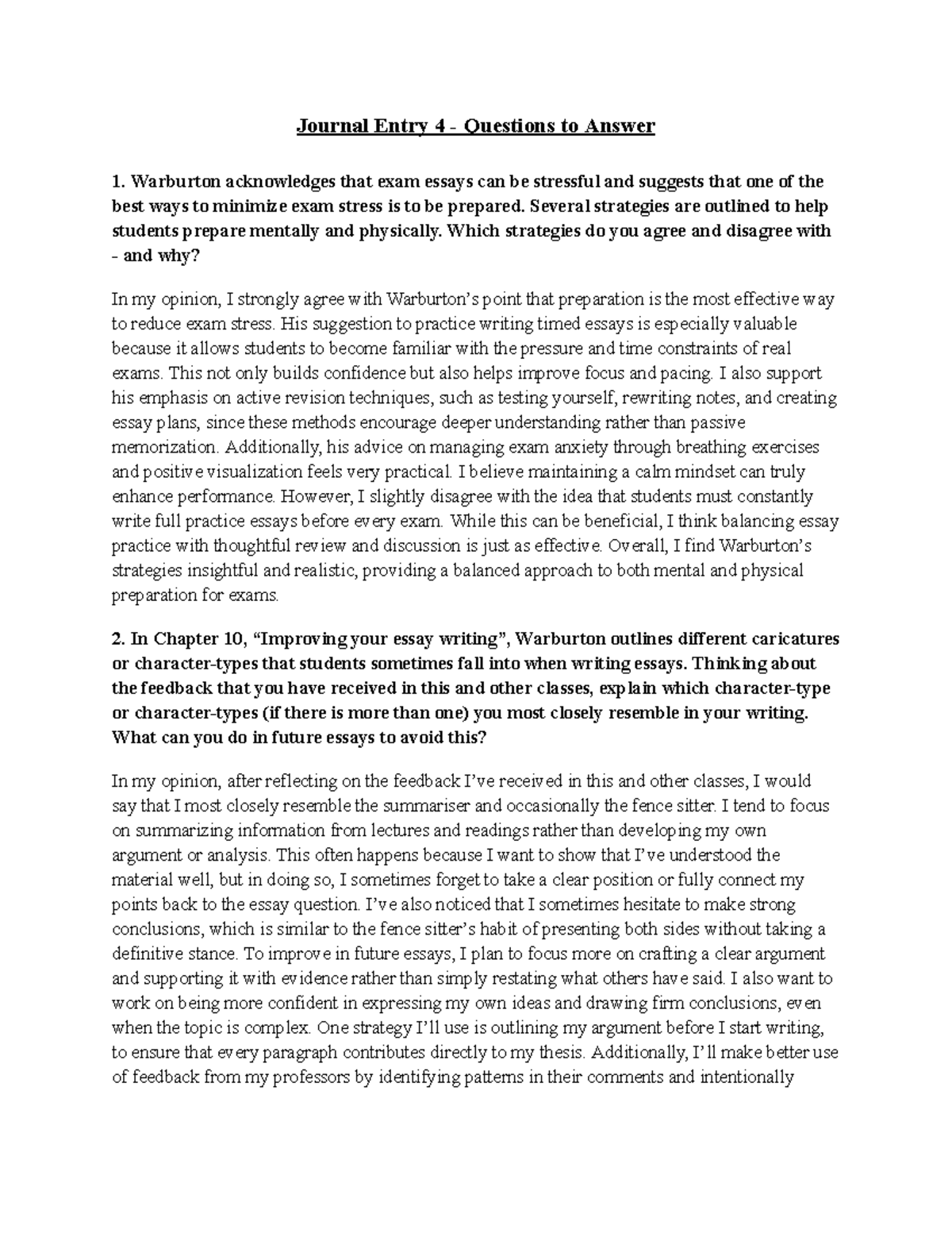 Journal Entry 4: Strategies for Exam Preparation and Writing ...