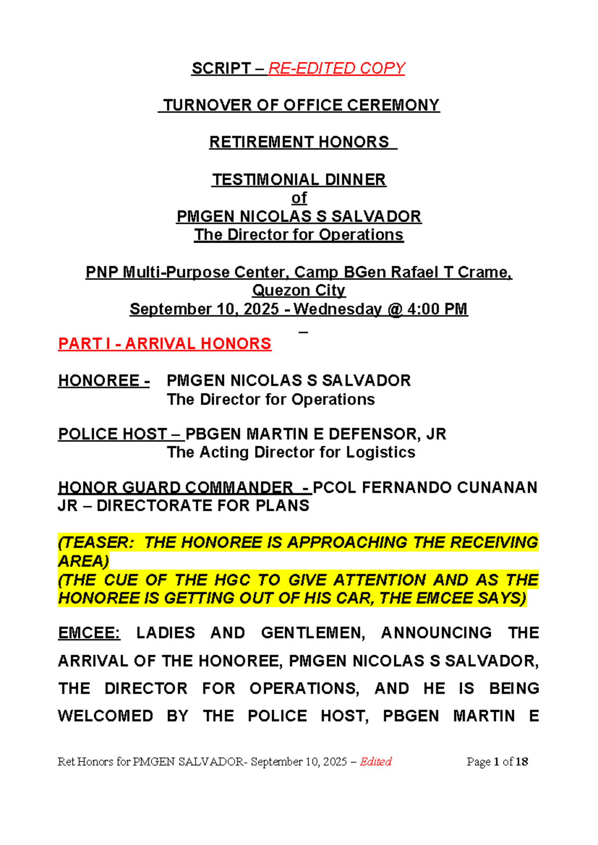 Retirement Honors Ceremony for PMGEN Nicolas S. Salvador - TDO - Sept ...
