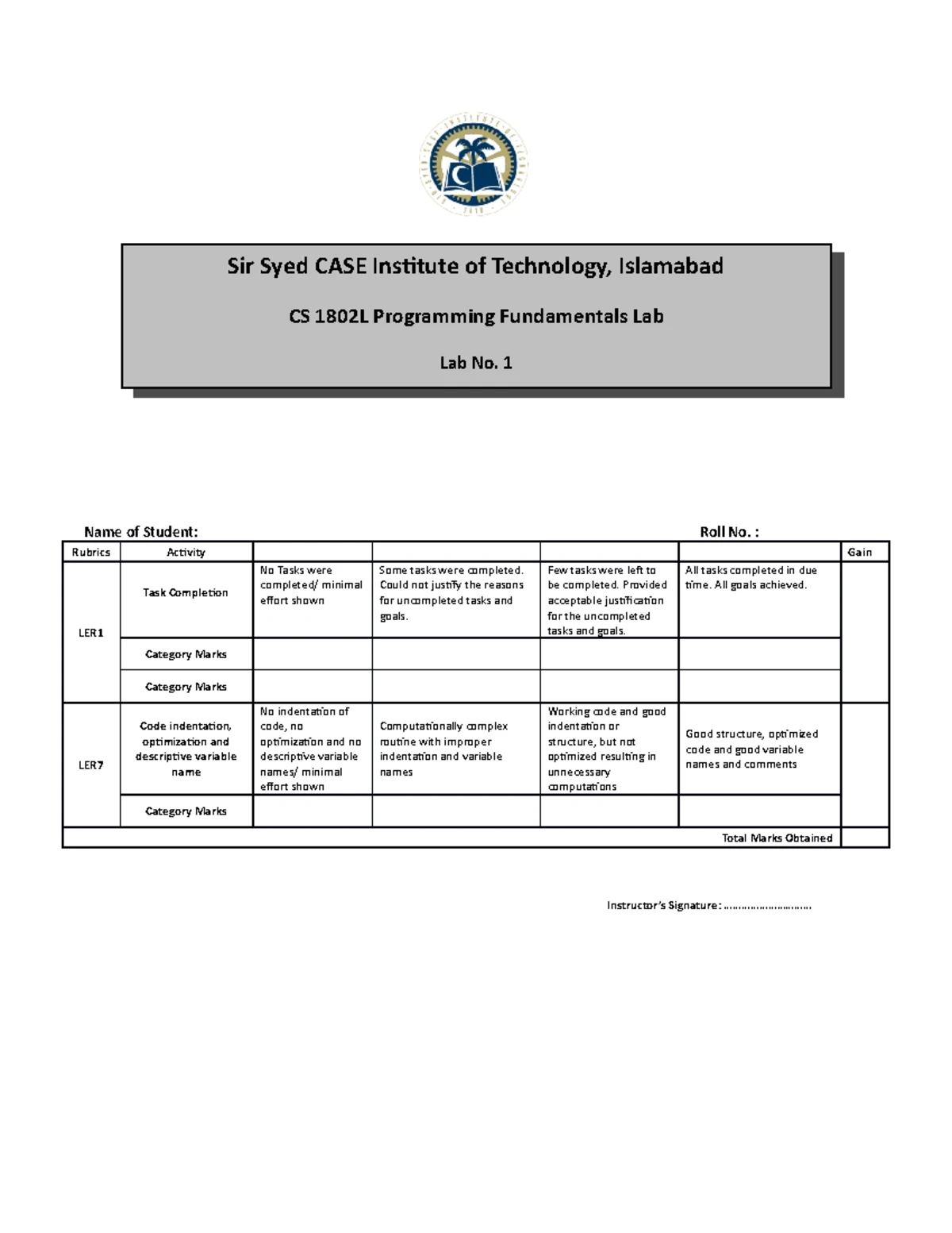 Assignment 1 (PF) - no available - Programming Fundamentals # Lab 1 LAB ...