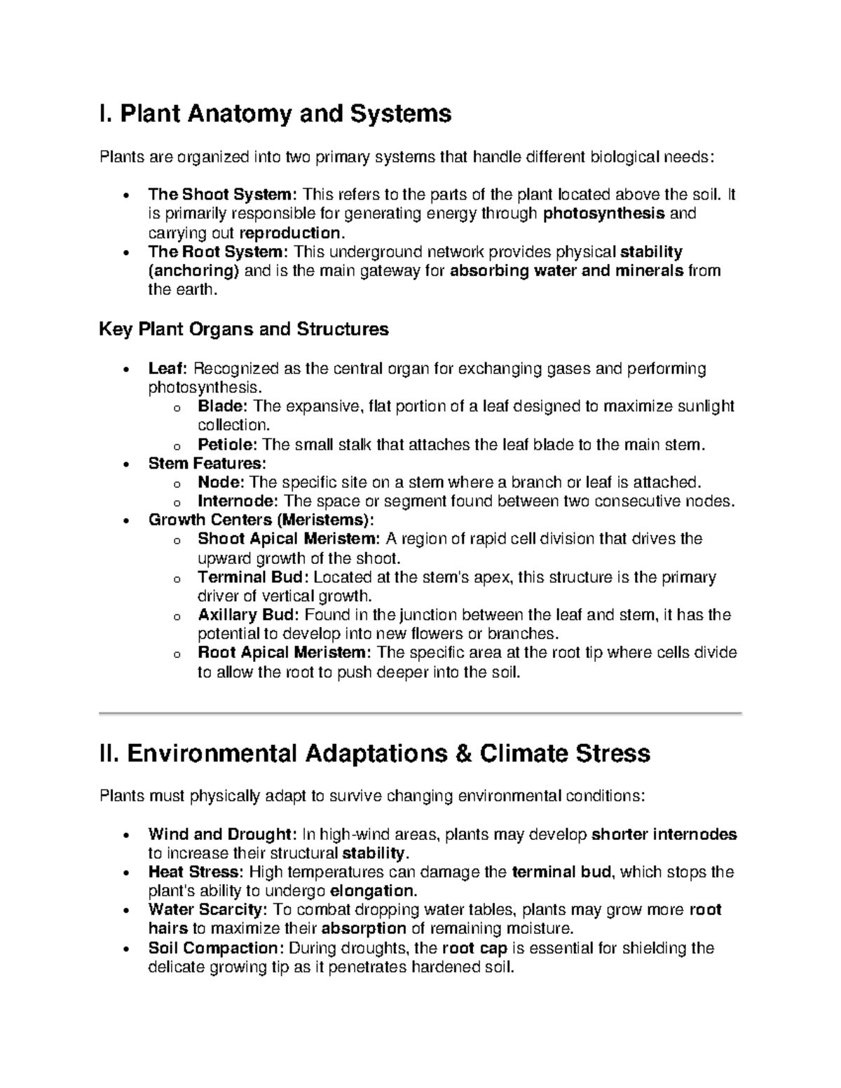 Biology 101: Plant Anatomy & Environmental Adaptations Review - Studocu