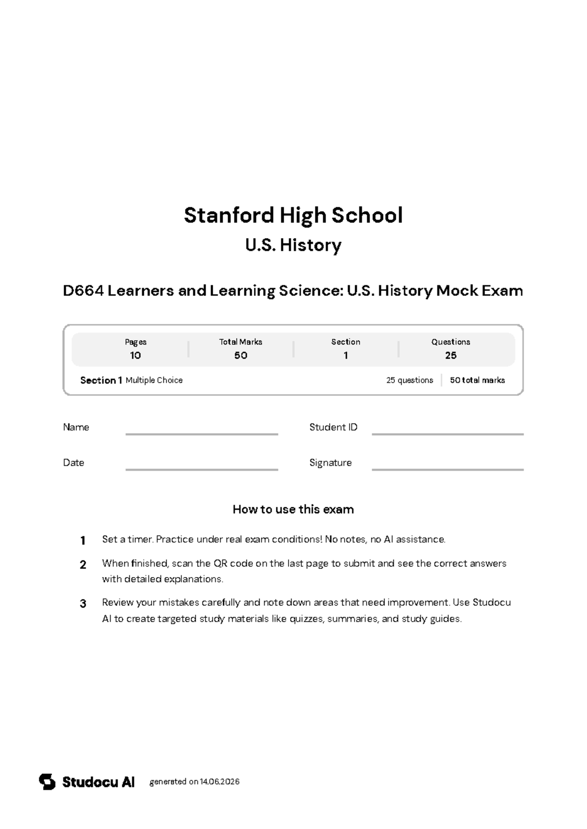 D664 U.S. History Mock Exam on Learning Science - Studocu