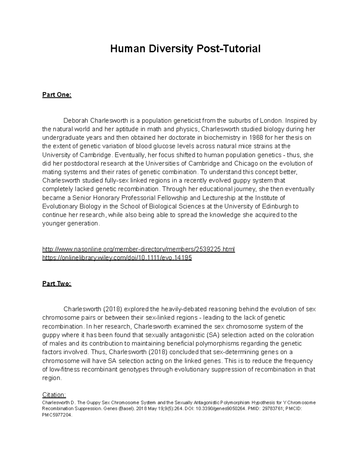 BIOL 336 Human Diversity Post-Tutorial Assignment Summary - Studocu