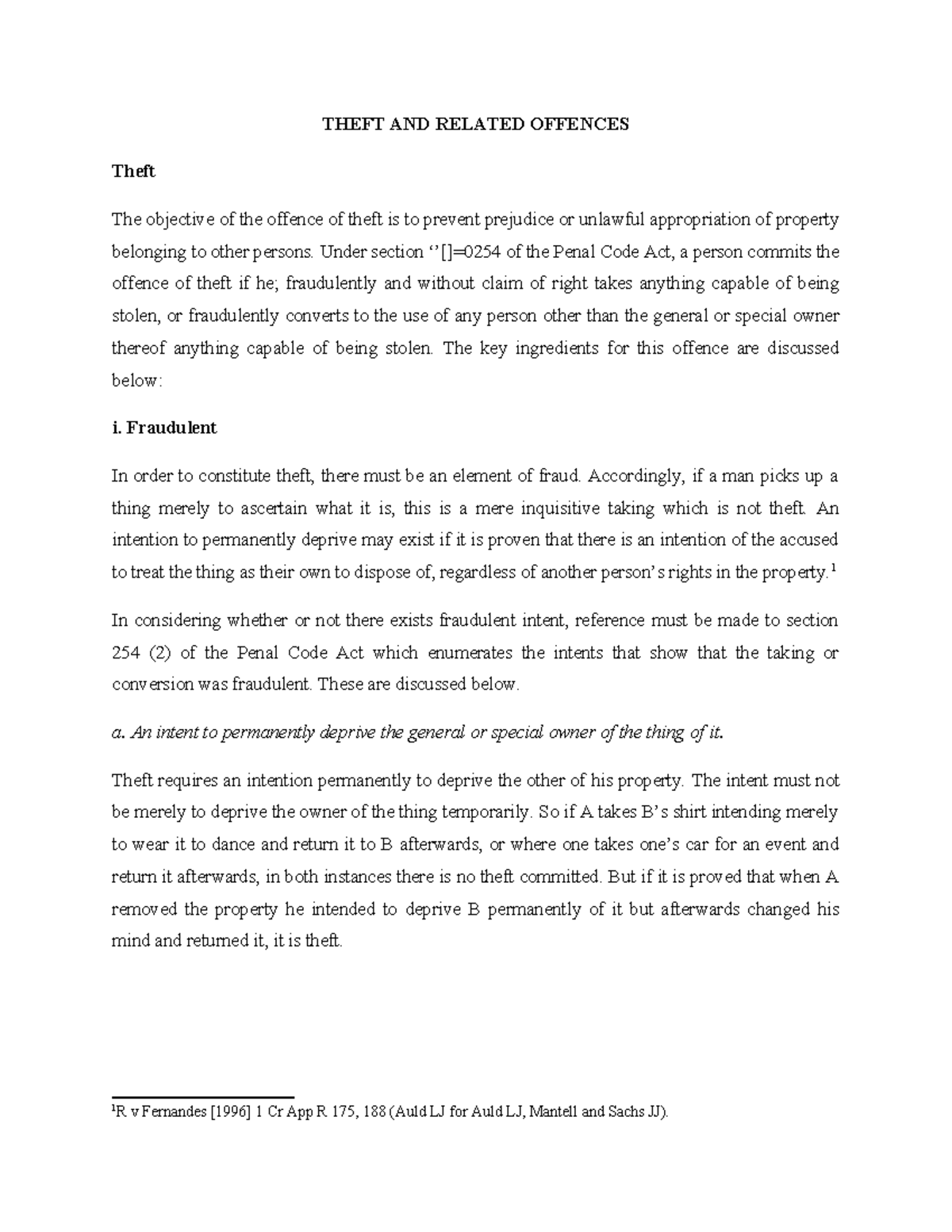 Class Notes - Criminal Liability: Understanding Theft Offences - Studocu
