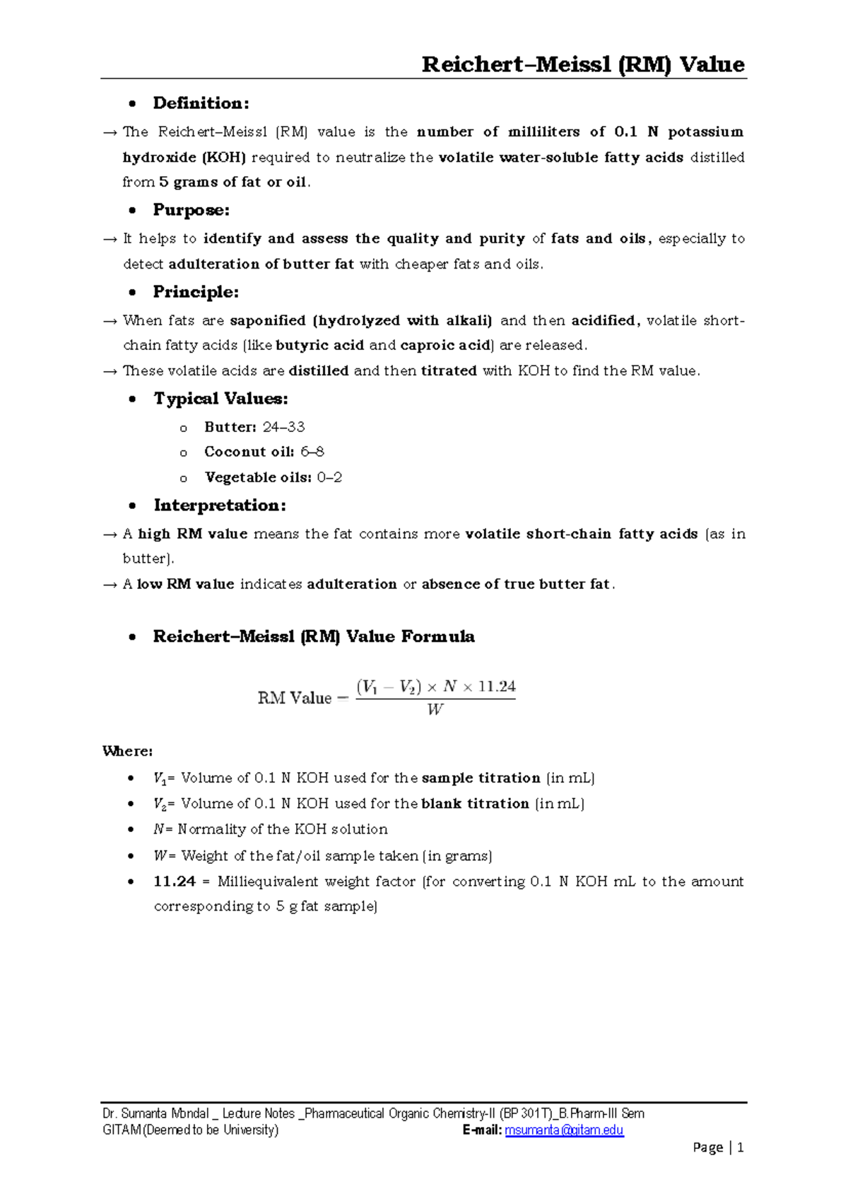 Reichert Meissl (RM) Value Analysis in Pharmaceutical Organic (BP ...