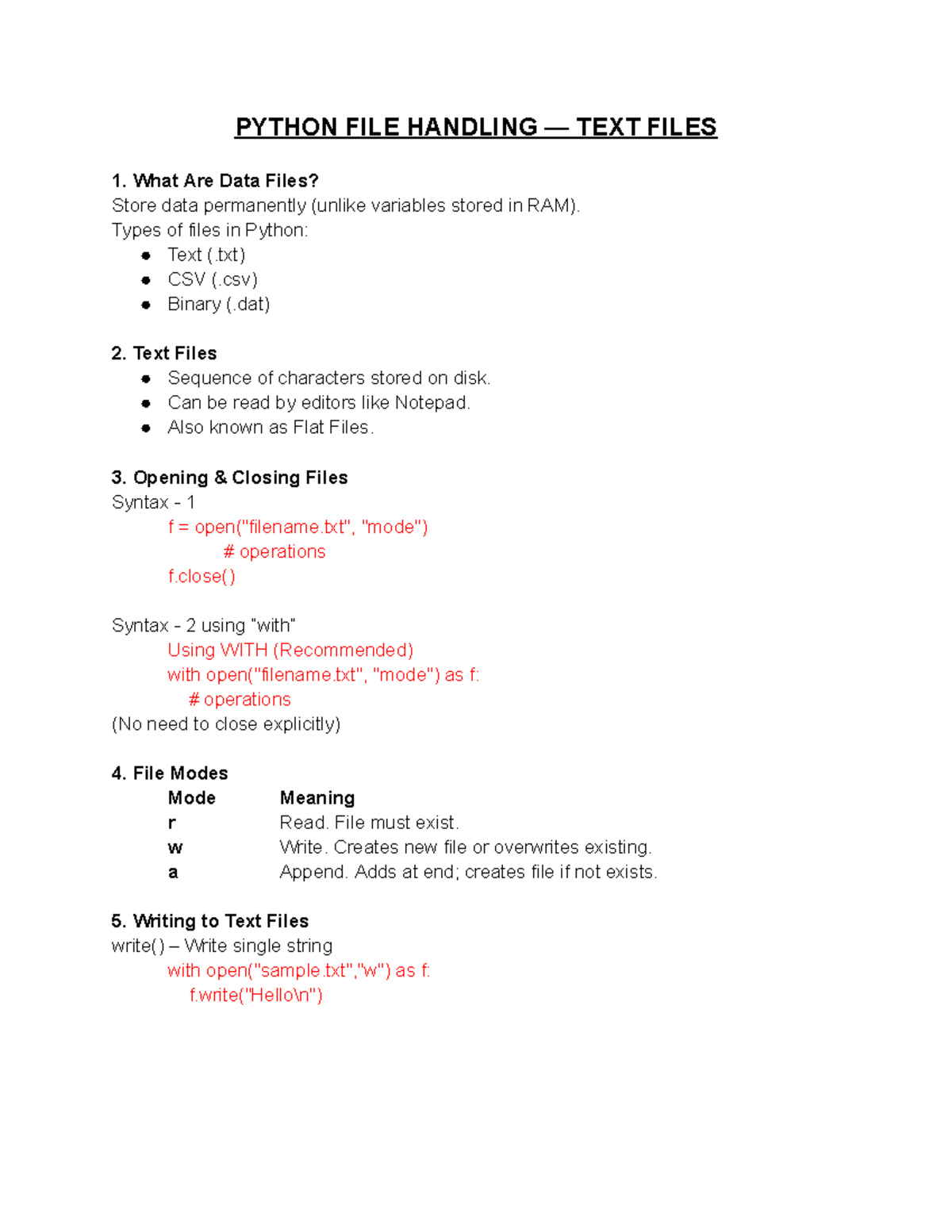PYTHON FILE HANDLING: TEXT, BINARY, AND CSV FILES - Studocu