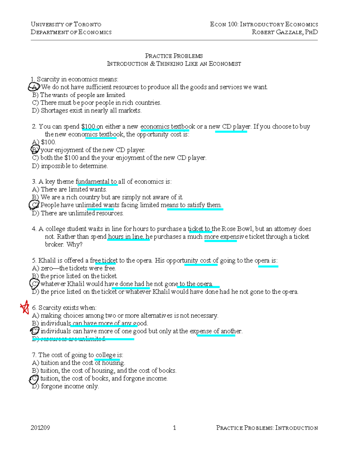 ECON 100: Introductory Economics Practice Problems by Robert Gazzele ...