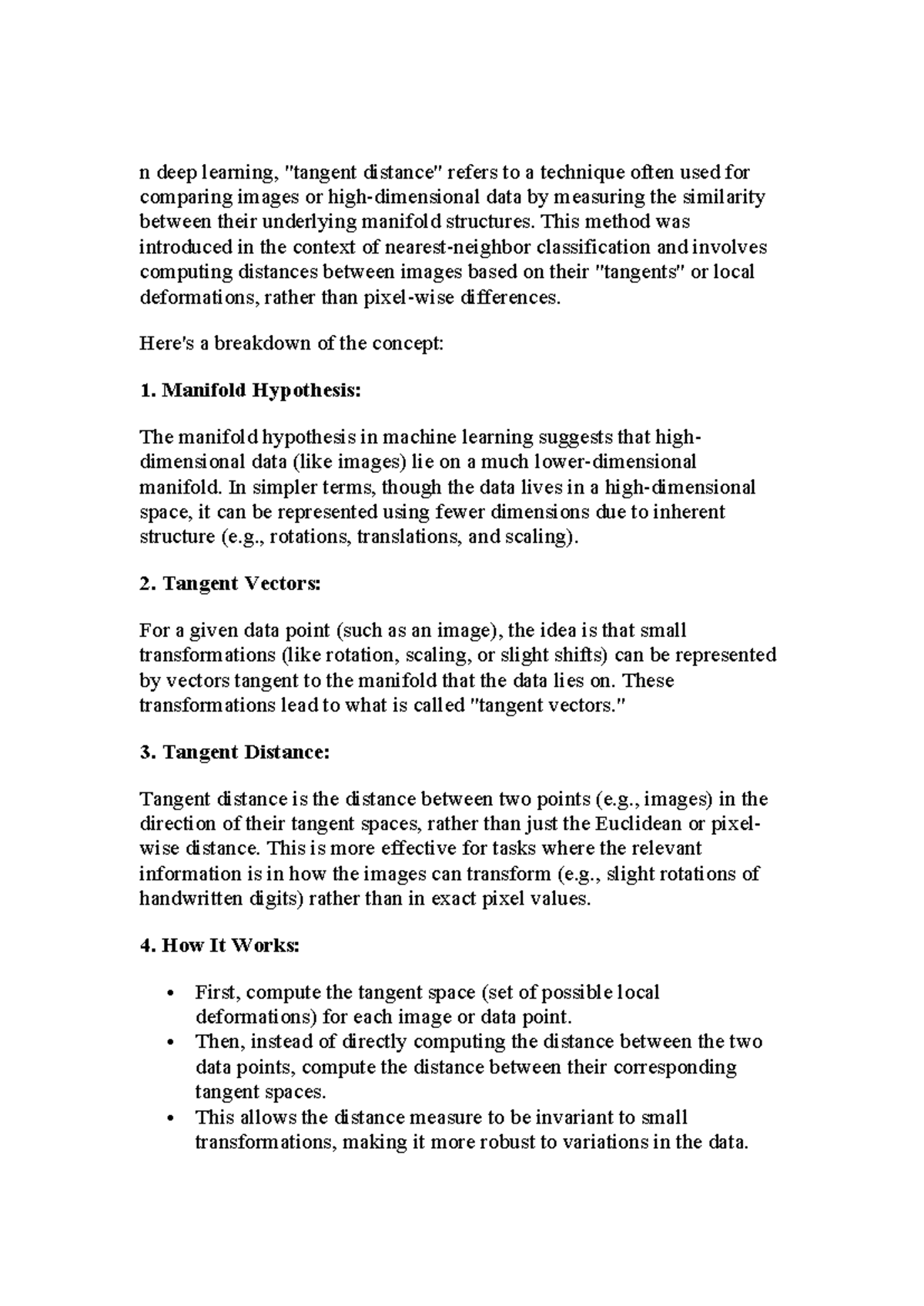Tangent Distance & Manifold Propagation in Deep Learning Concepts - Studocu