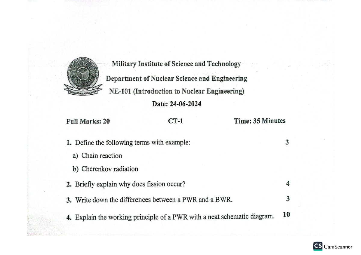 NSE 2024 Midterm Exam: Introduction to Nuclear Engineering & Physics - Studocu