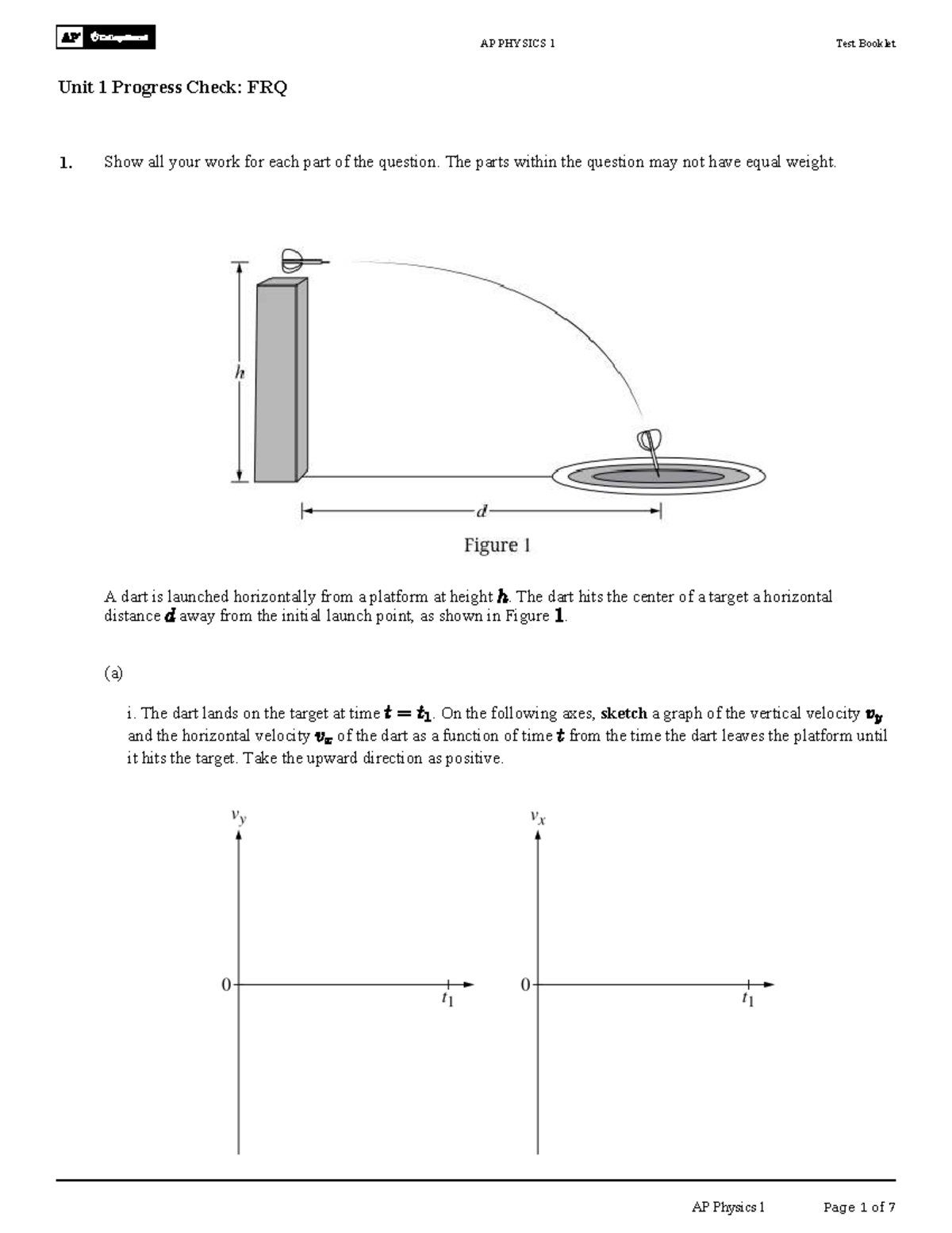 AP PHYSICS 1 Unit 1 FRQ Practice Test Booklet - Studocu