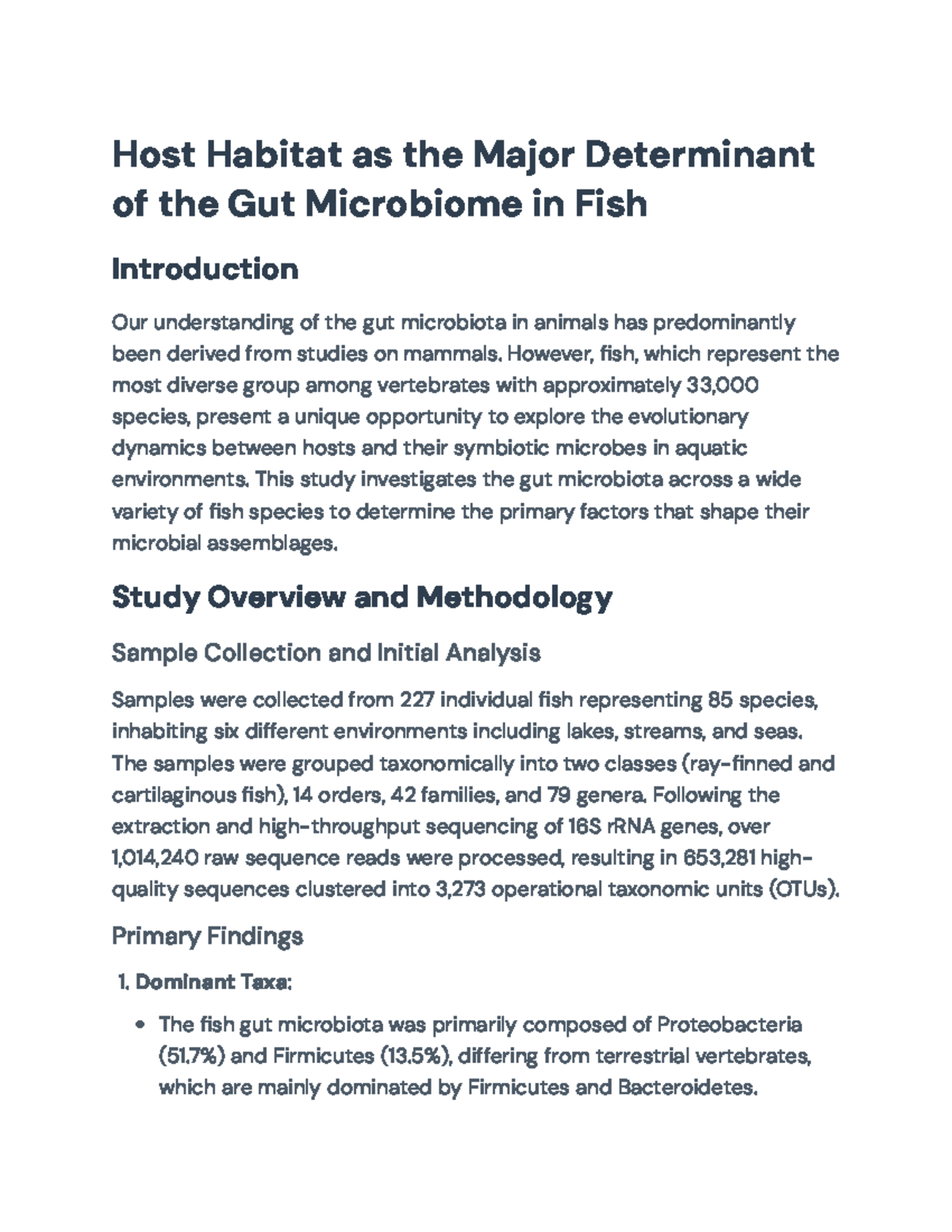 Host Habitat as Key Factor in Fish Gut Microbiome Dynamics - Studocu