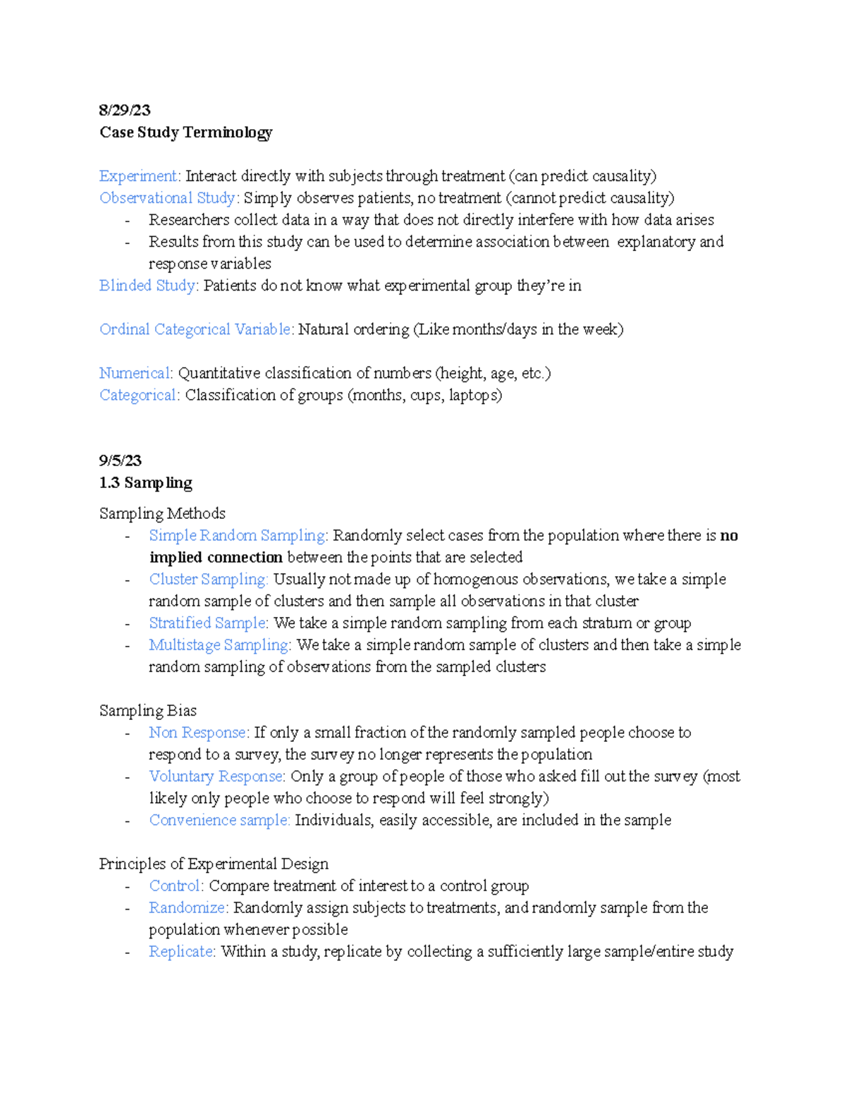 QTM 100 Notes - Jacobson - 8/29/ Case Study Terminology Experiment ...