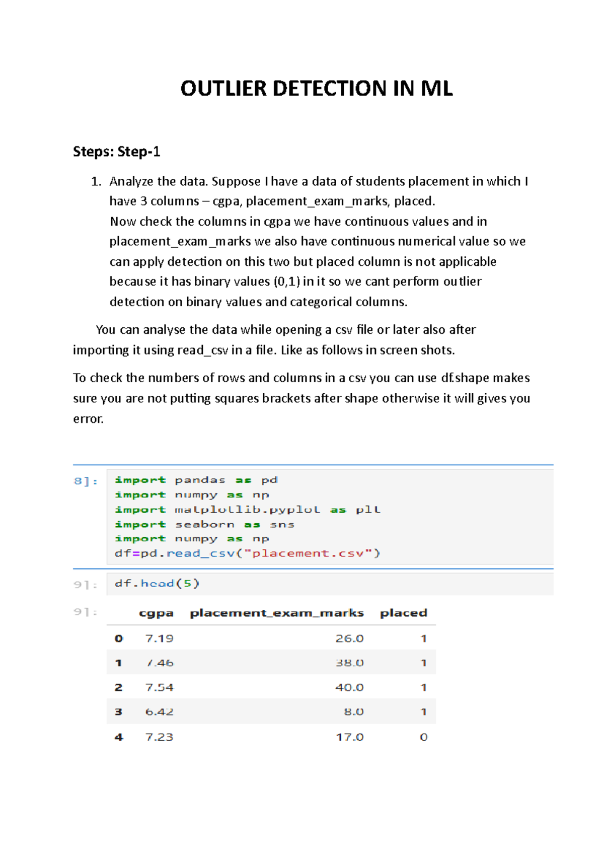 Outlier Detection Techniques in ML (CS101) – Z-Score & IQR Notes - Studocu