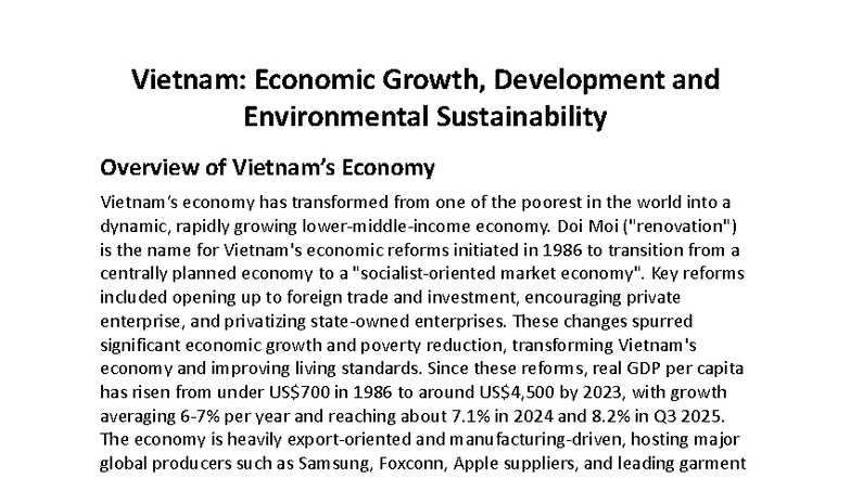 Vietnam Case Study: Economic Growth, Development & Sustainability - Studocu