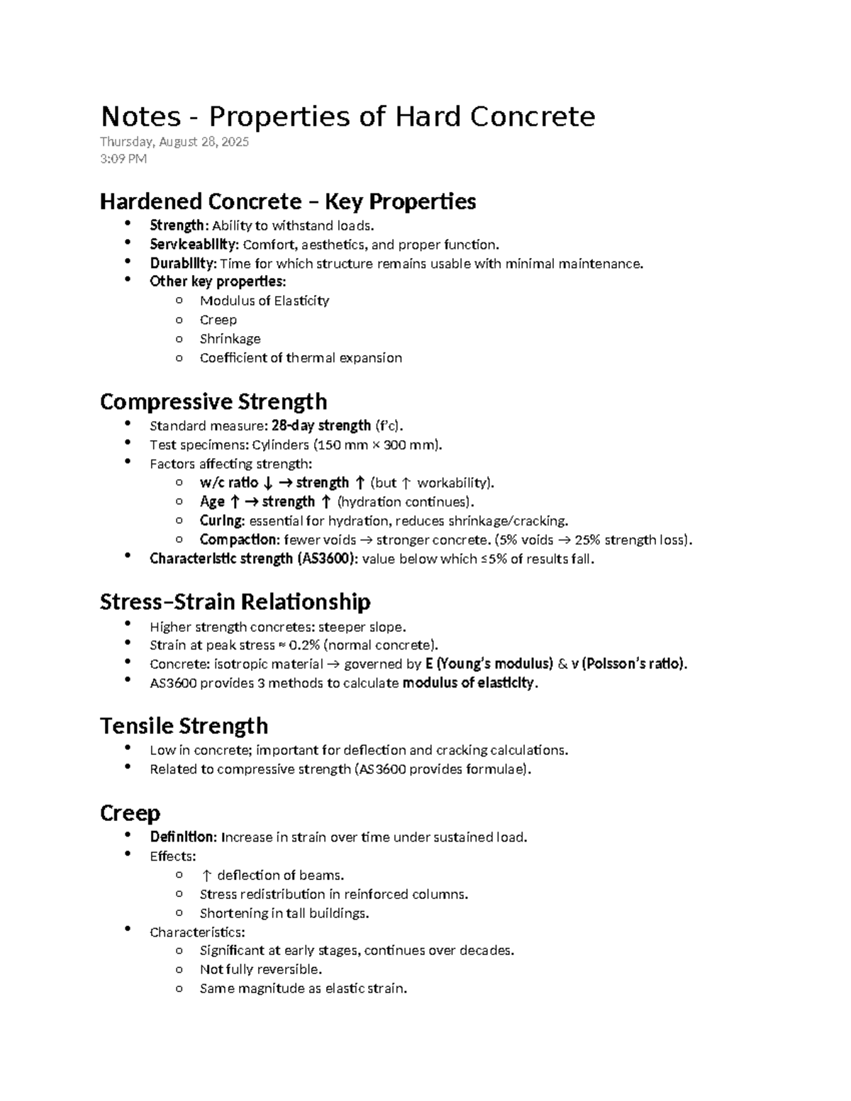 Notes on Properties of Hard Concrete (W5) - Studocu
