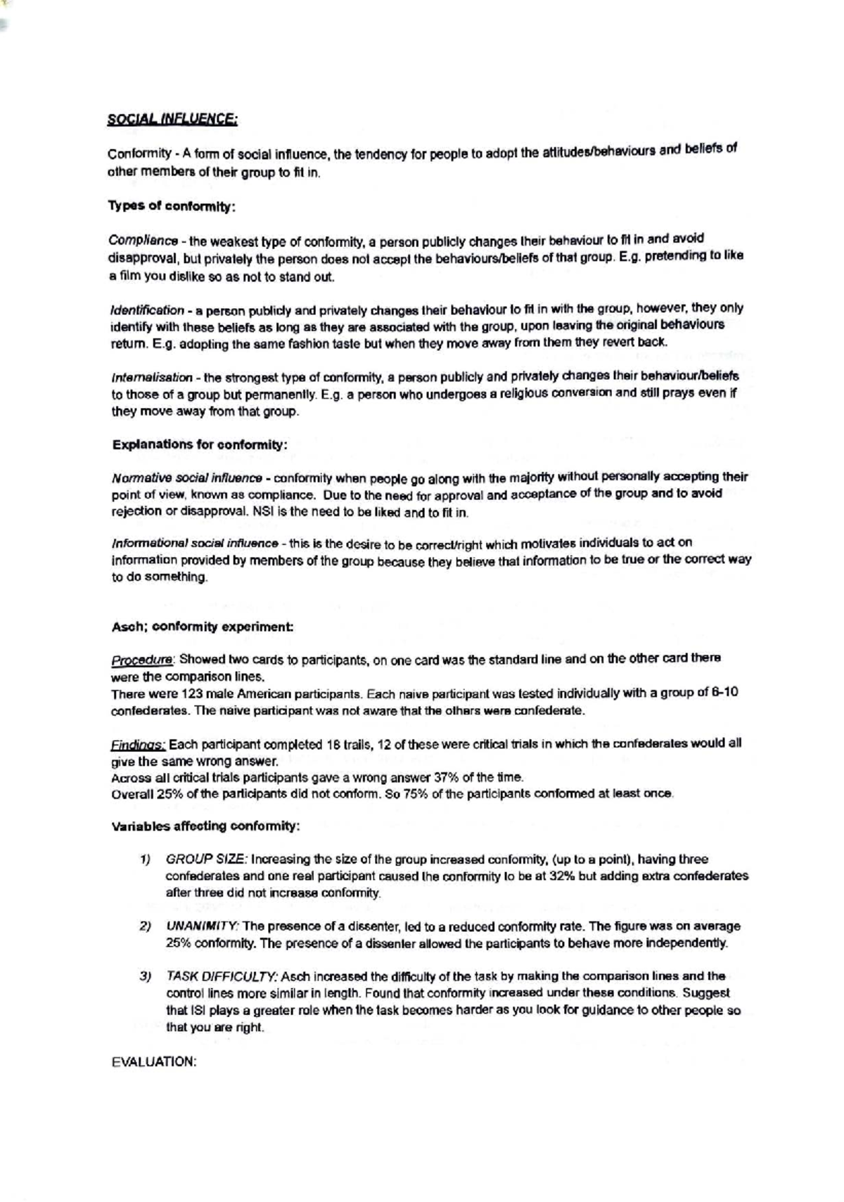 Social Influence: AQA A-Level Psychology Notes (SQCIAL) - Studocu