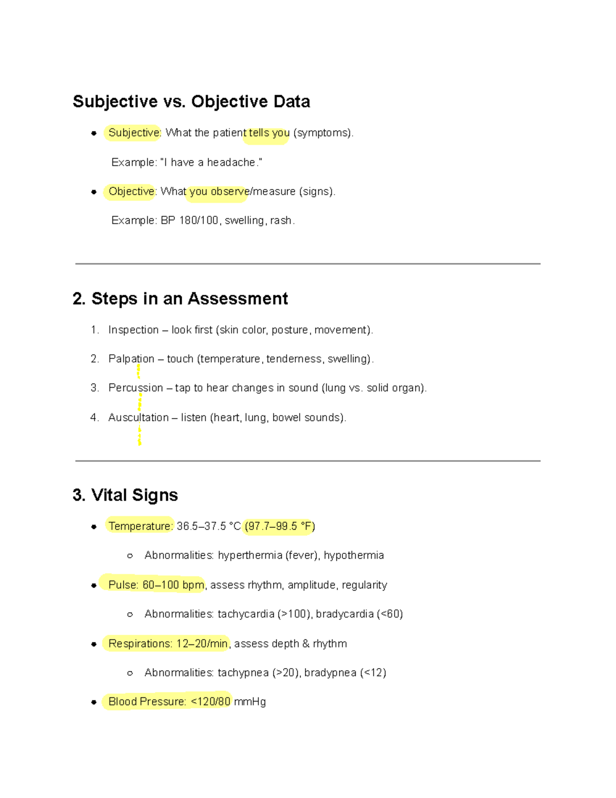 Nursing Assessment: Subjective & Objective Data Overview (NUR 101 ...