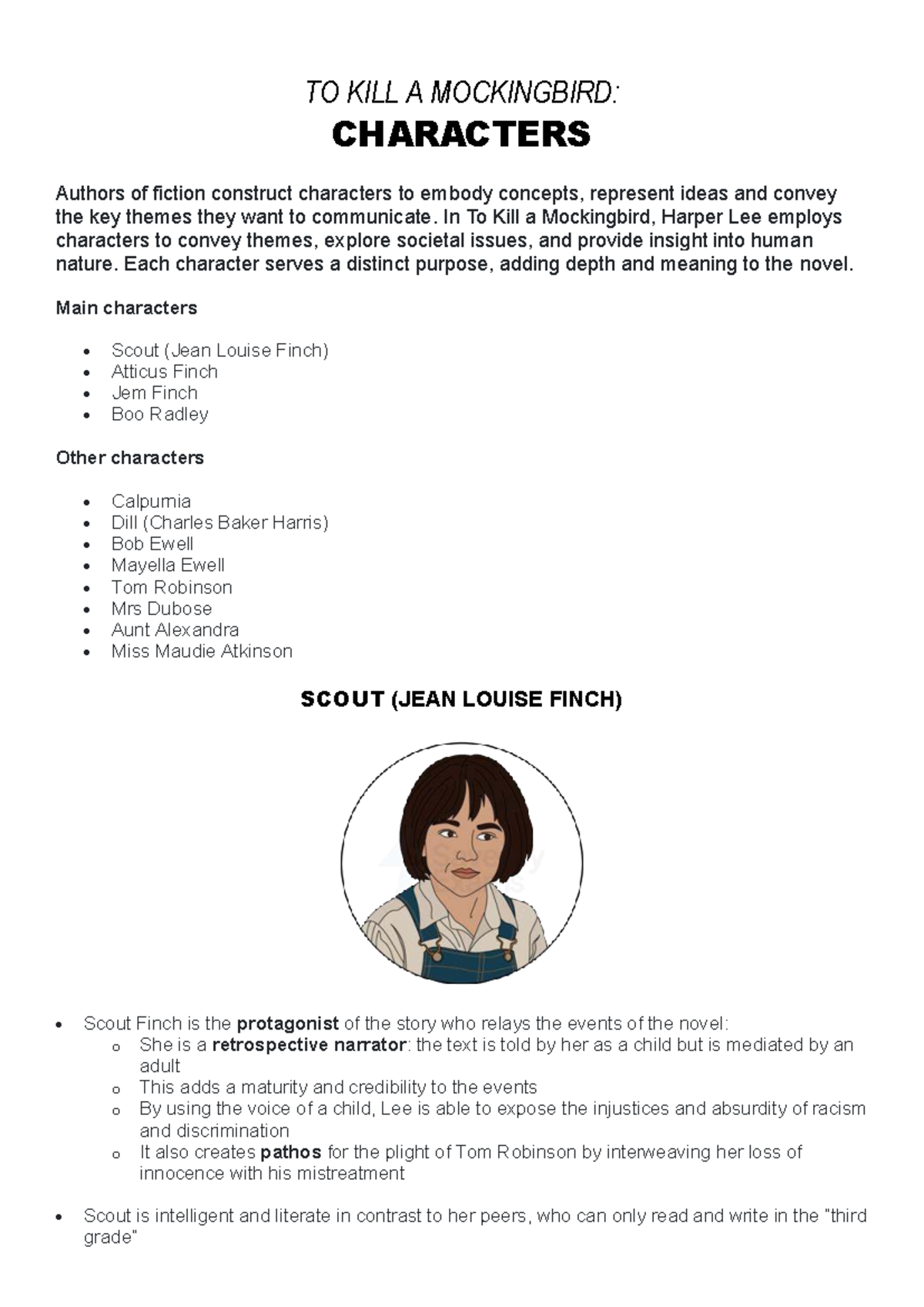To Kill a Mockingbird: Character Analysis and Themes - Studocu