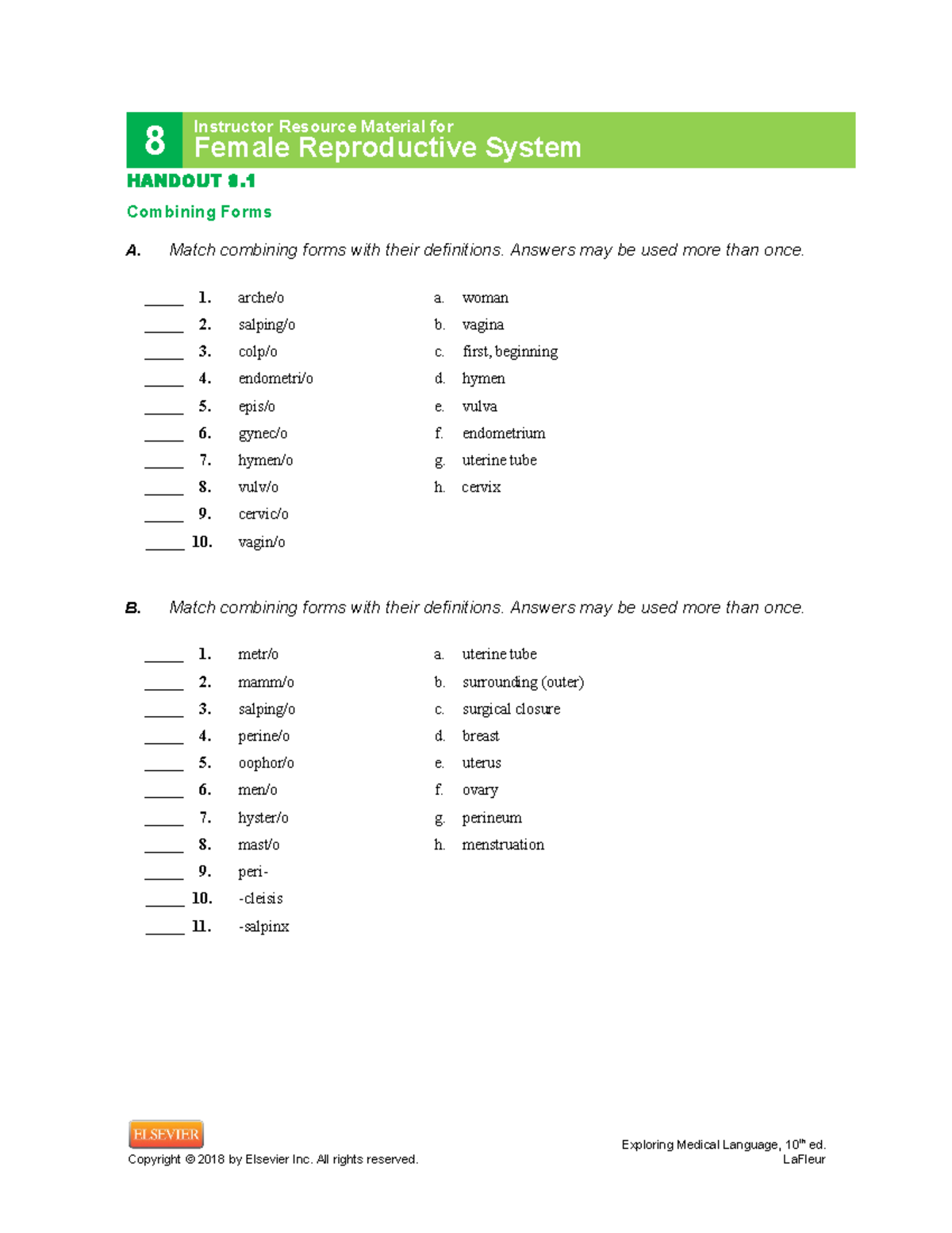Chapter 008: Female Reproductive System Terms and Definitions - Studocu