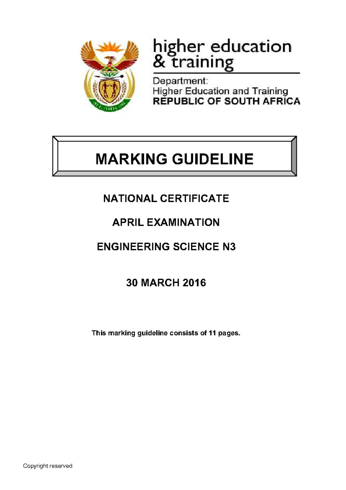 N3 Engineering Science April 2016 Memorandum - Copyright reserved ...