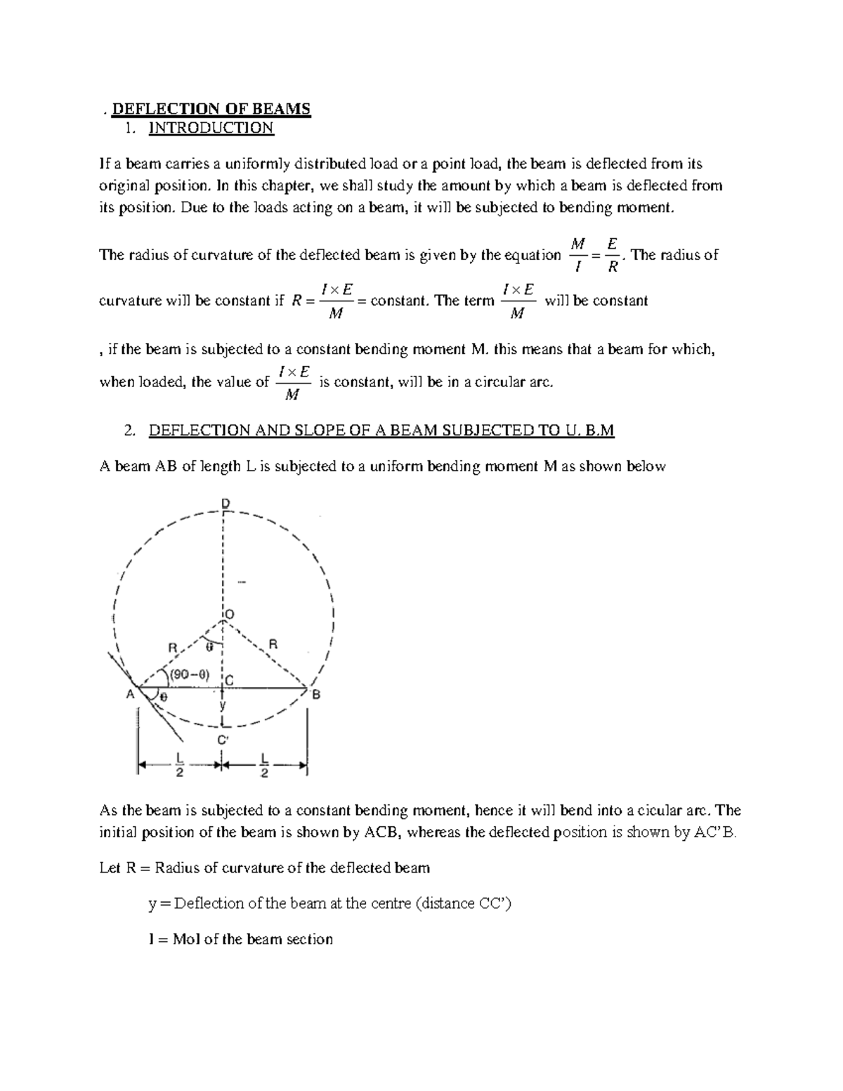 Deflection OF beams stud - . DEFLECTION OF BEAMS 1. INTRODUCTION If a ...