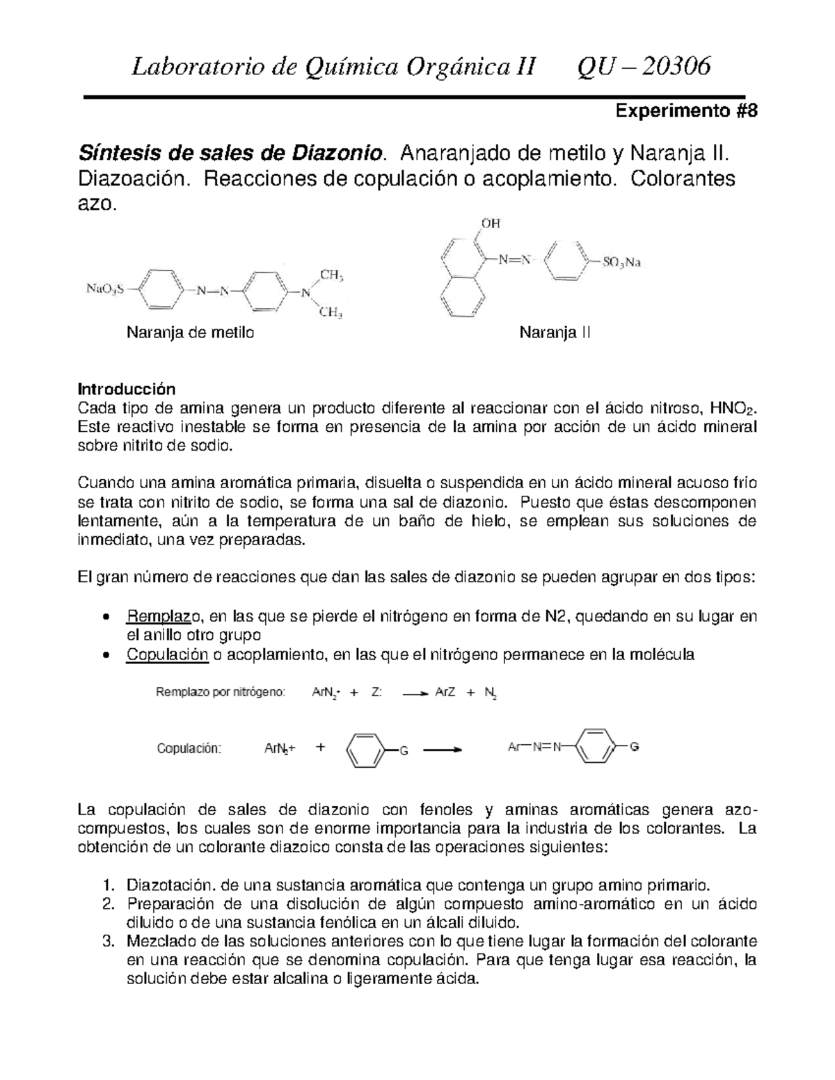 Práctica #6: Síntesis de Sales de Diazonio y Colorantes Azo - Studocu