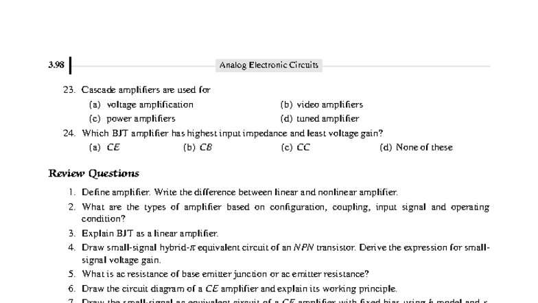 E3 - Review Questions on Analog Electronic Circuits - Studocu