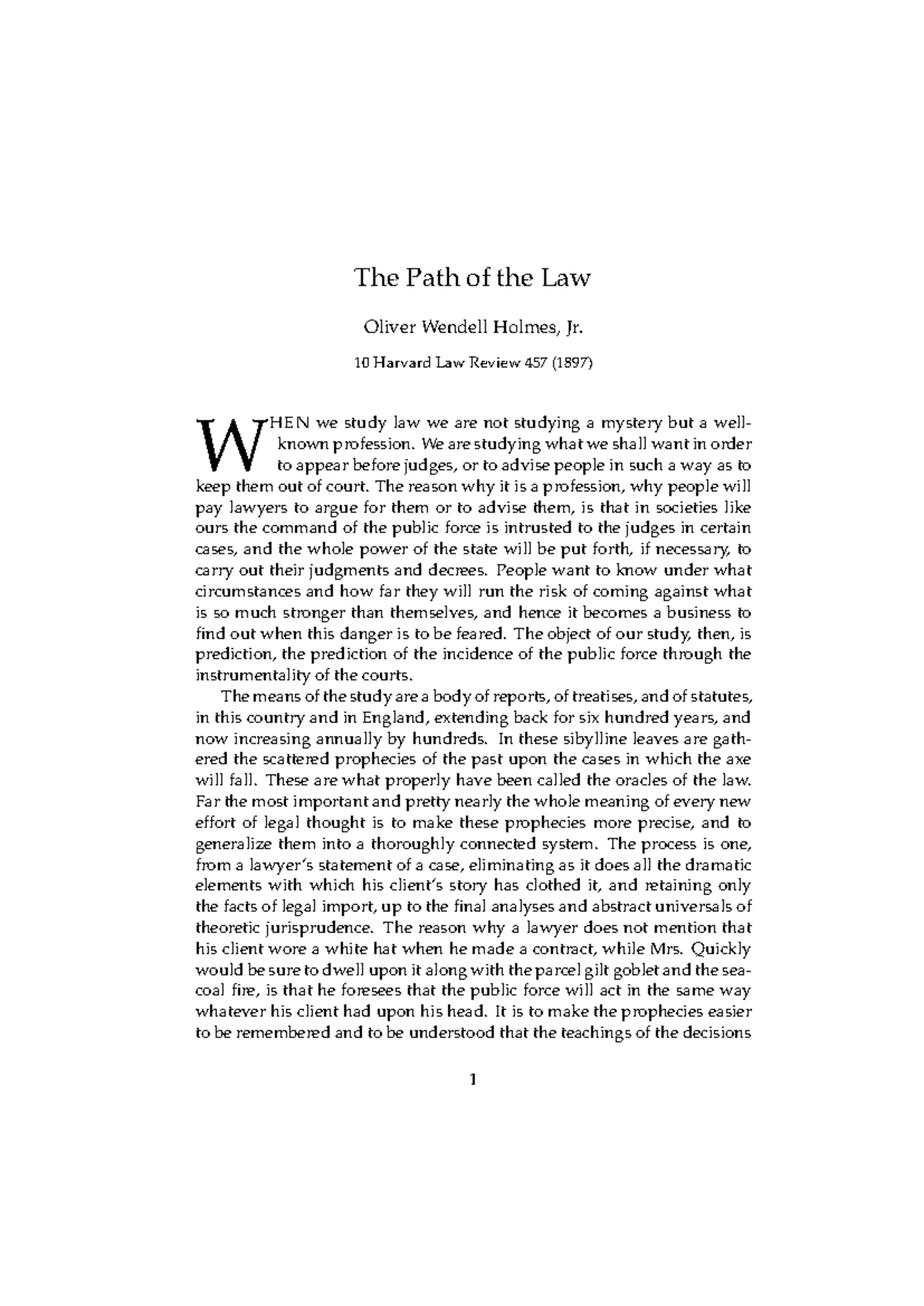 Holmes, The Path of the Law: Insights from 10 Harvard Law Review - Studocu