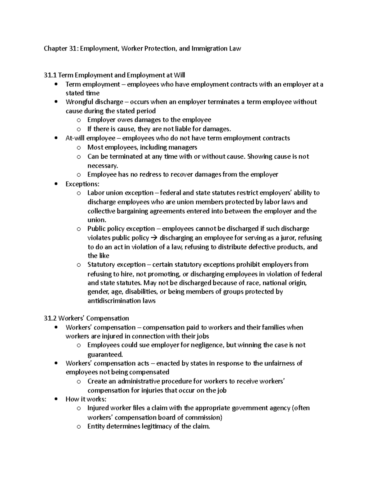 Chapter 31: Employment, Worker Protection & Immigration Law Overview ...